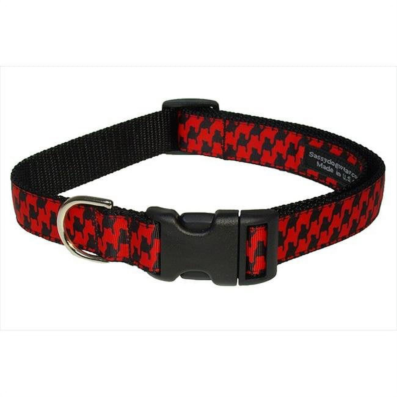 HERRINGBONE-POPPY-BLK.2-C Houndstooth Dog Collar, Poppy & Black - Small ...