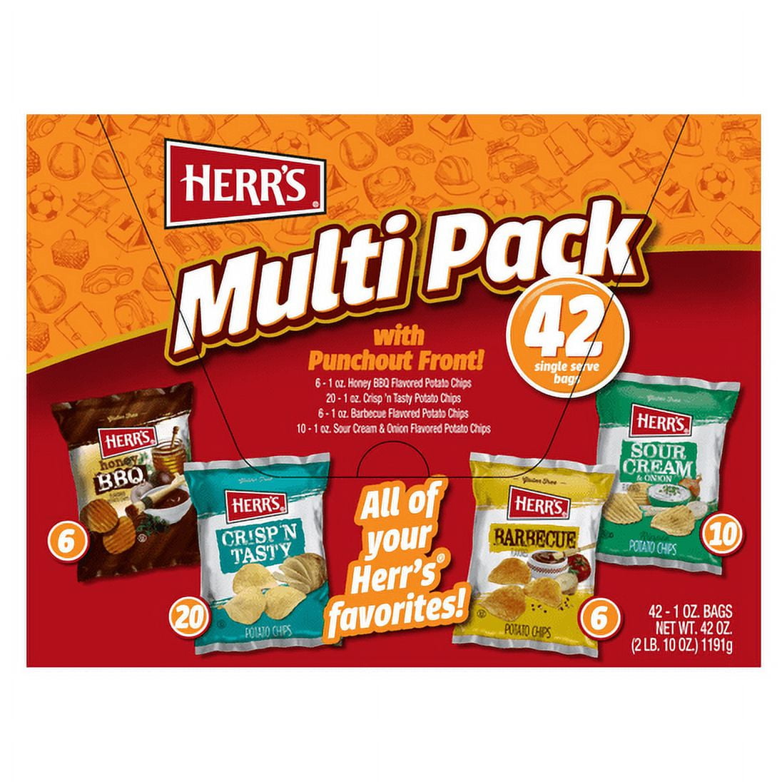HERRS Pack & Snack Multi Pack with Punchout Front, Potato Chips, 42 Pk ...