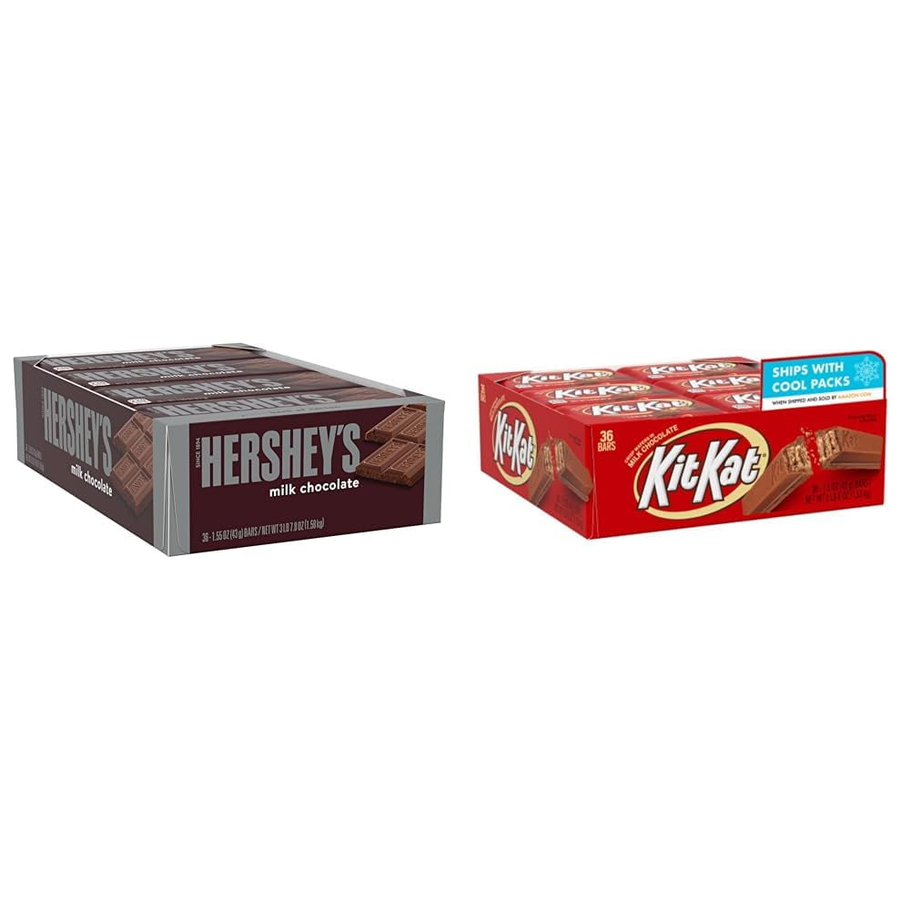 HERSHEY'S Milk Chocolate Standard Bar, 1.55 oz., 36 ct. & KIT KAT Candy Bar, 1.5 Ounce Bar (Pack ...