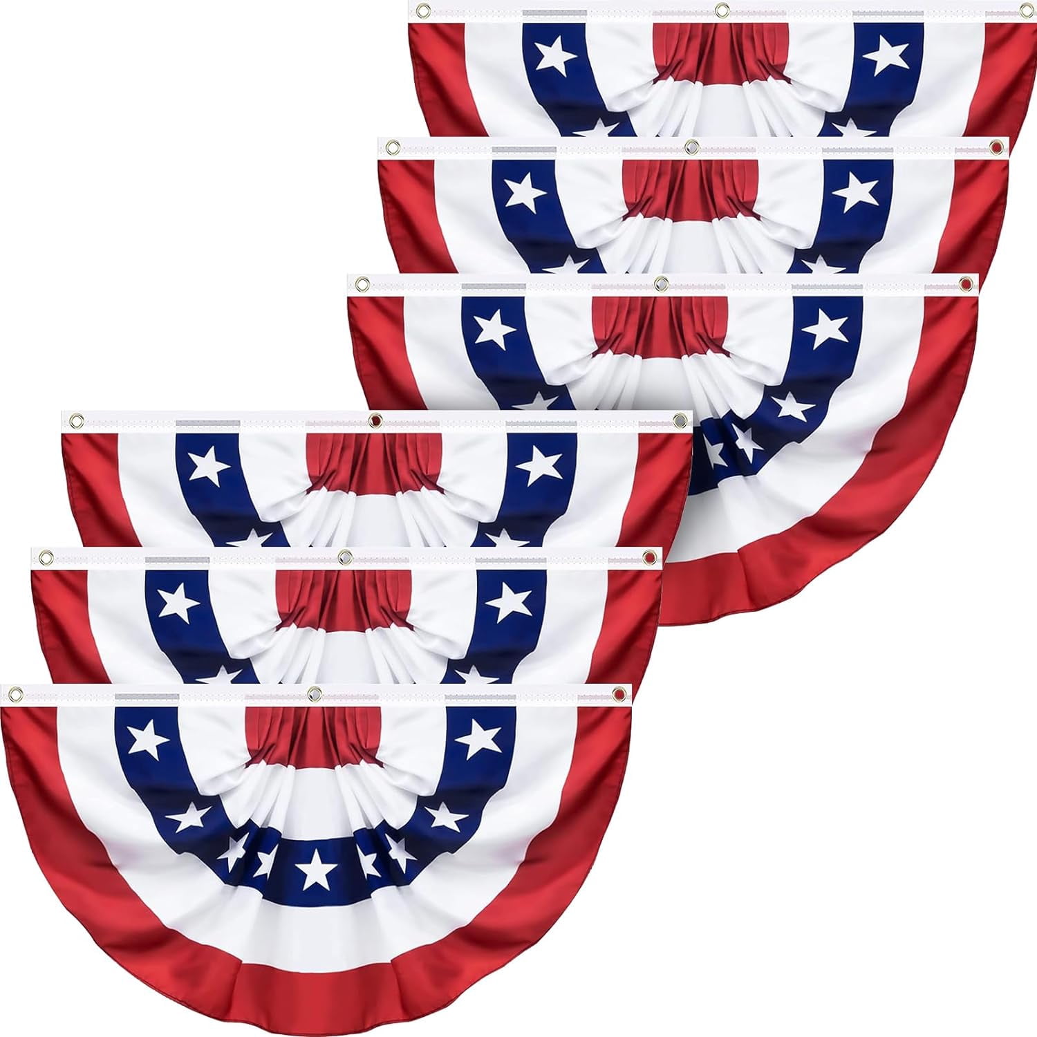 HESASDG 6 PCS Pleated Fan Flag, 1.5 X 3 Feet American US Bunting Flag ...