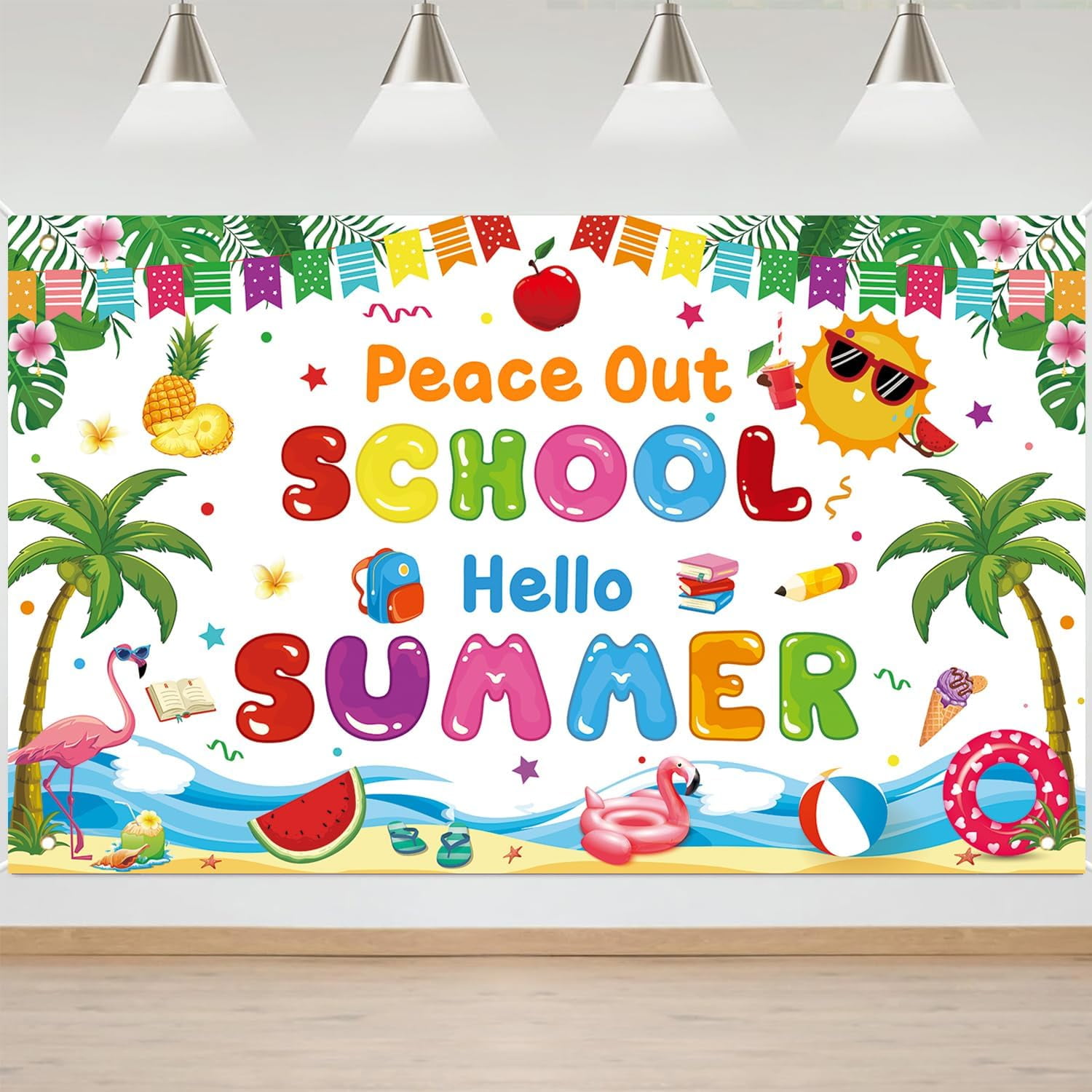 HESASDG Peace Out School Banner Background Decorations, Hello Summer ...