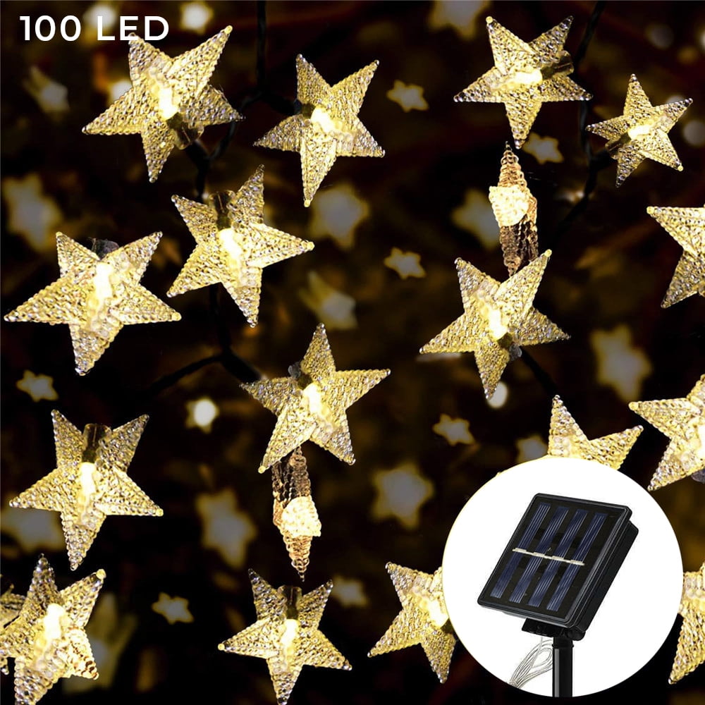 HESHENG 40ft Solar Star String Lights 100LED Warm White 8 Modes Twinkle ...