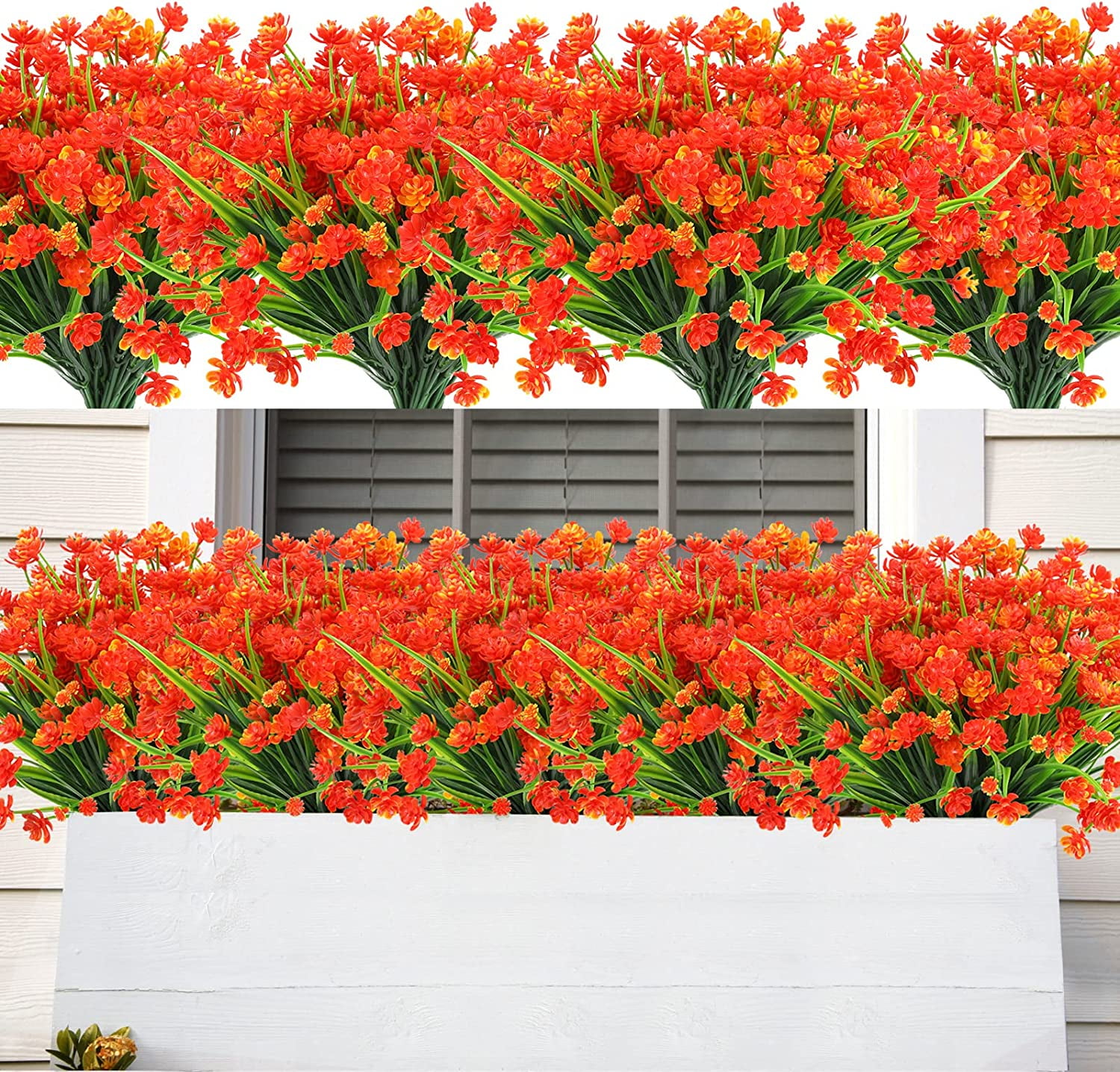 HESHENG 8 Bundles Artificial Flowers Outdoor UV Resistant Faux Flowers ...