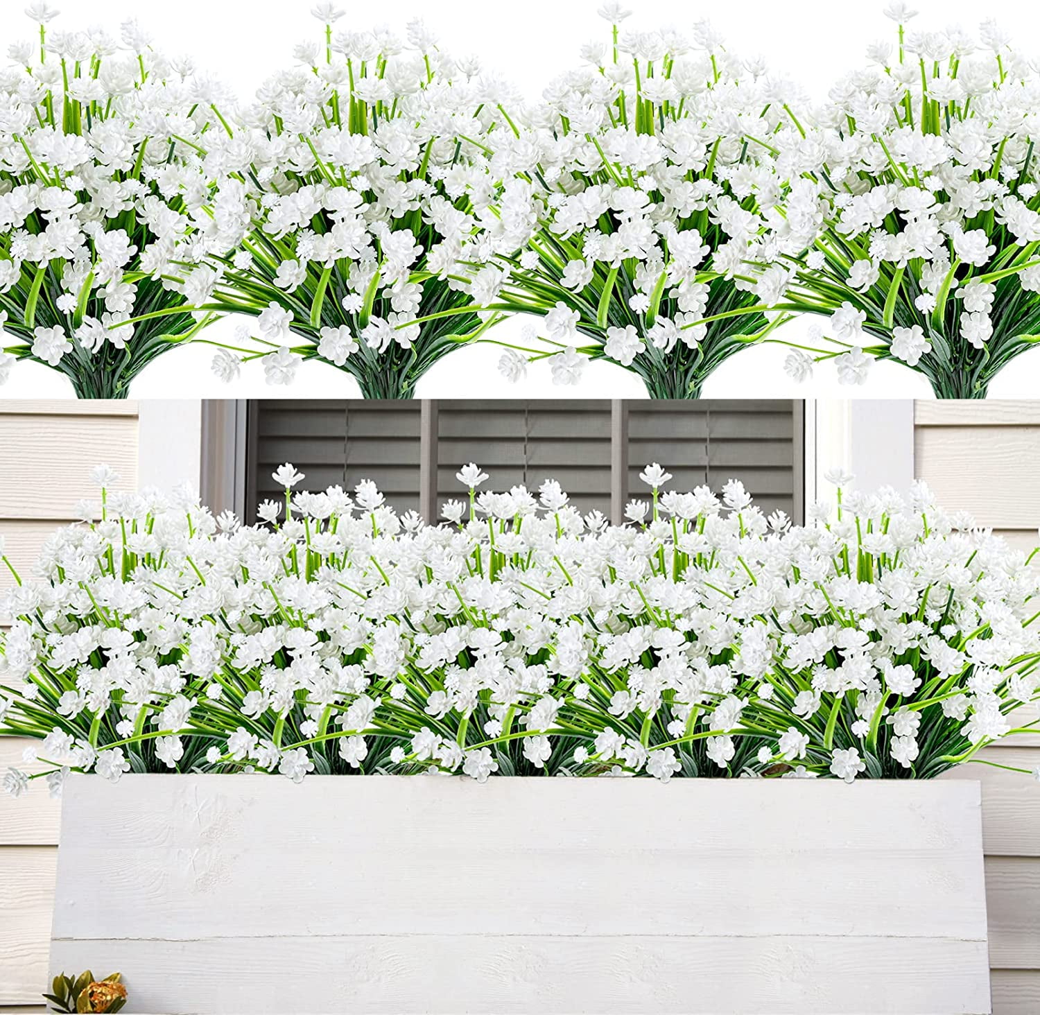 HESHENG 8 Bundles Artificial Flowers Outdoor UV Resistant Faux Flowers ...