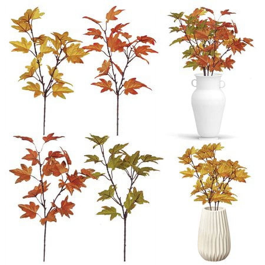 HESHENG 8Pcs Artificial Plants Fall Maple Leaves Stems Red Thanksgiving ...