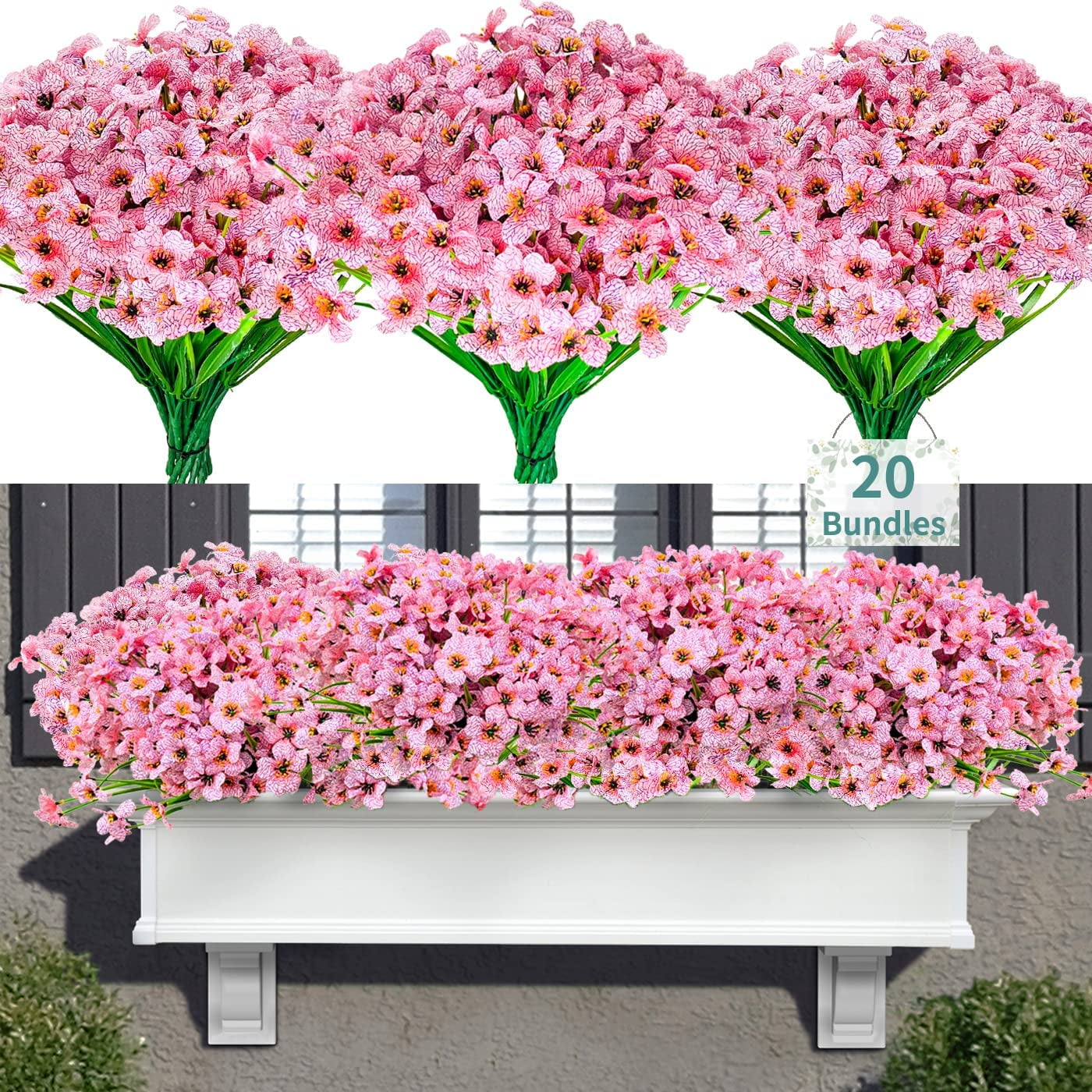 HESHENG Artificial Flowers Outdoor, 8 Bundles Artificial Plants UV ...