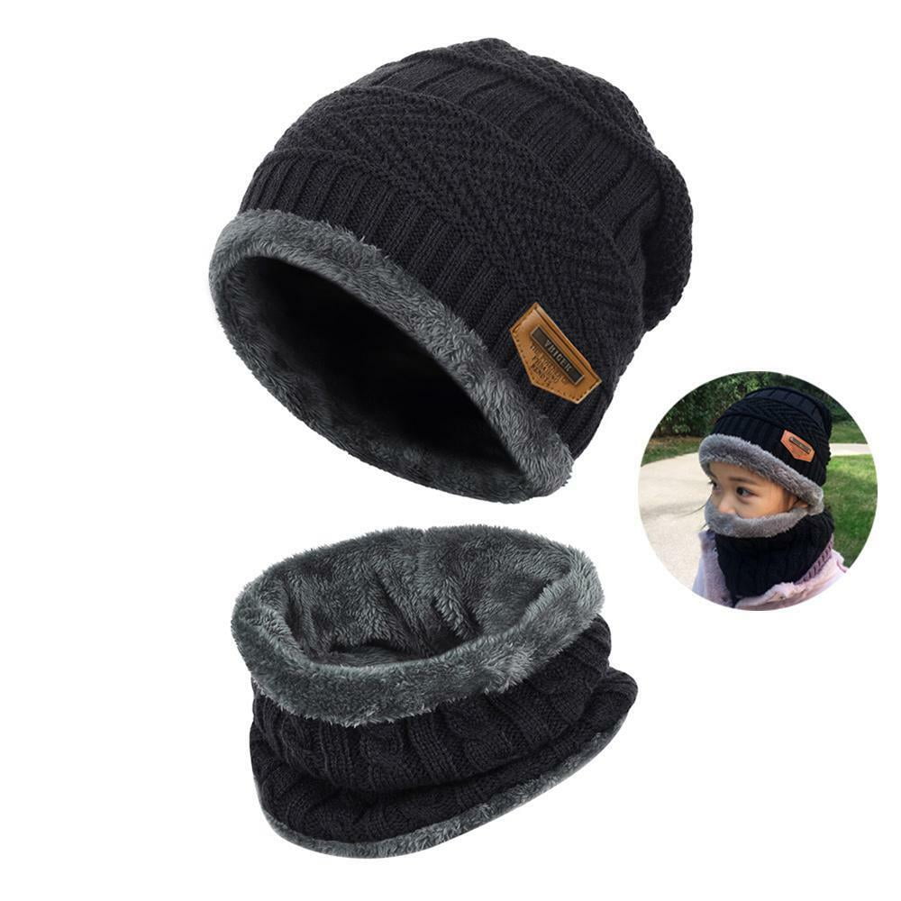 HESHENG Kids Boys Girls Winter Hat Scarf Set Fleece Warm Knit Beanie ...