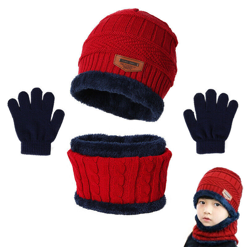 HESHENG Kids Boys Girls Winter Hat Scarf and Gloves Set Fleece Warm ...