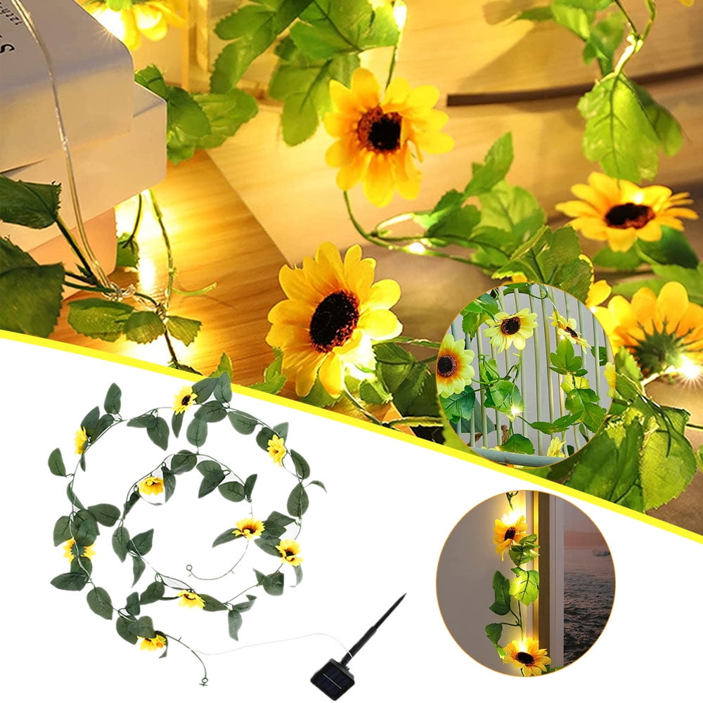 HESHENG LED Solar Sunflower Garland Lights- Plastic Flower Vine String ...