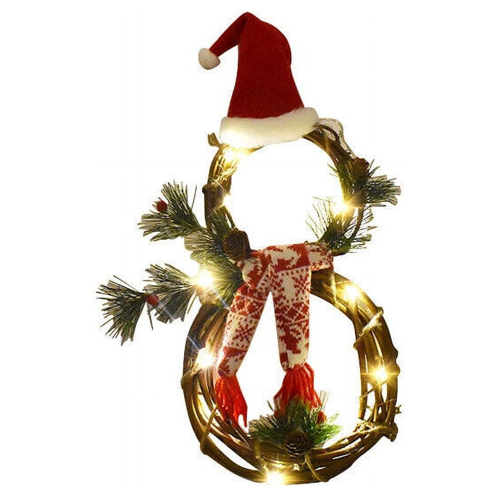 HESHENG Snowman Christmas Door Window Wreath with Lights Xmas Hanging ...