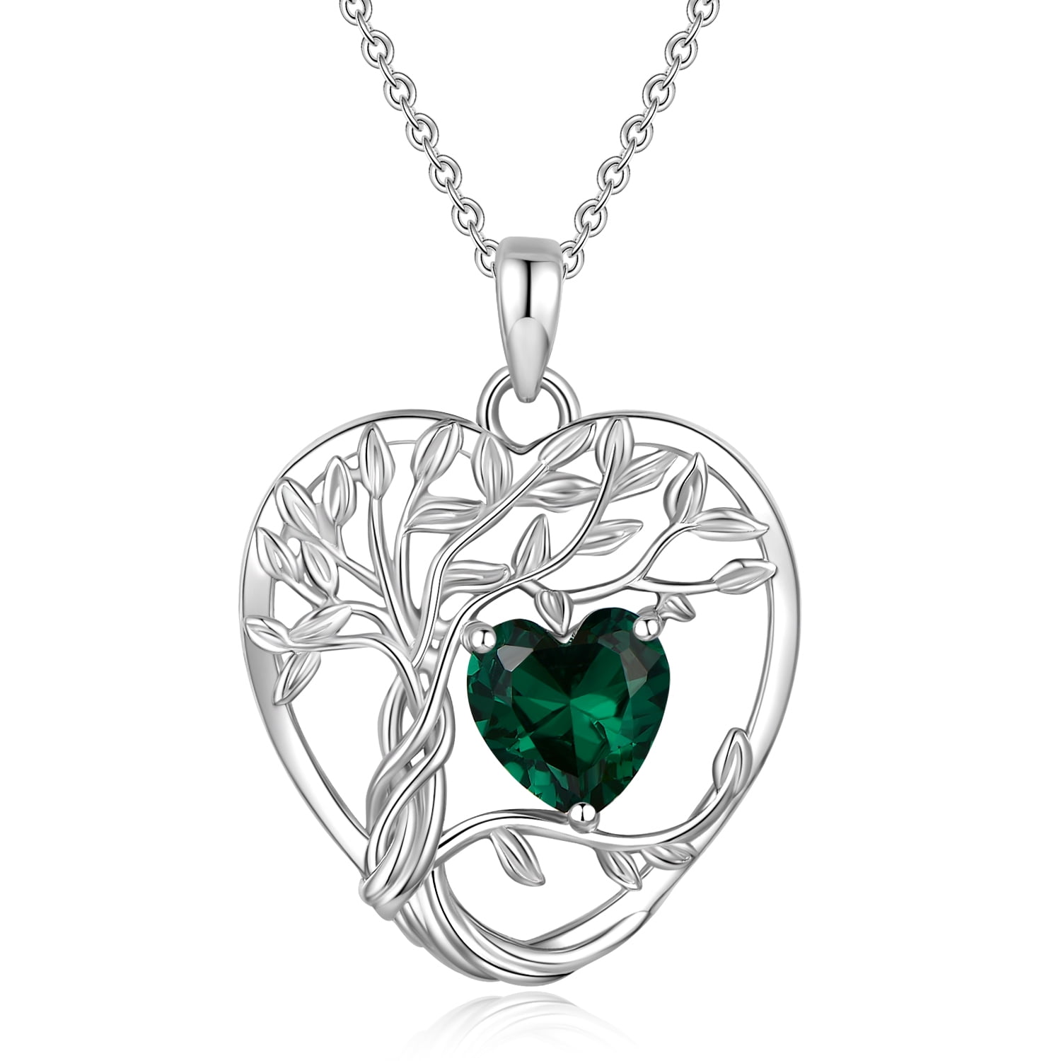 HESHPAWS 925 Sterling Silver Birthstone Necklace Heart Pendant Jewelry ...