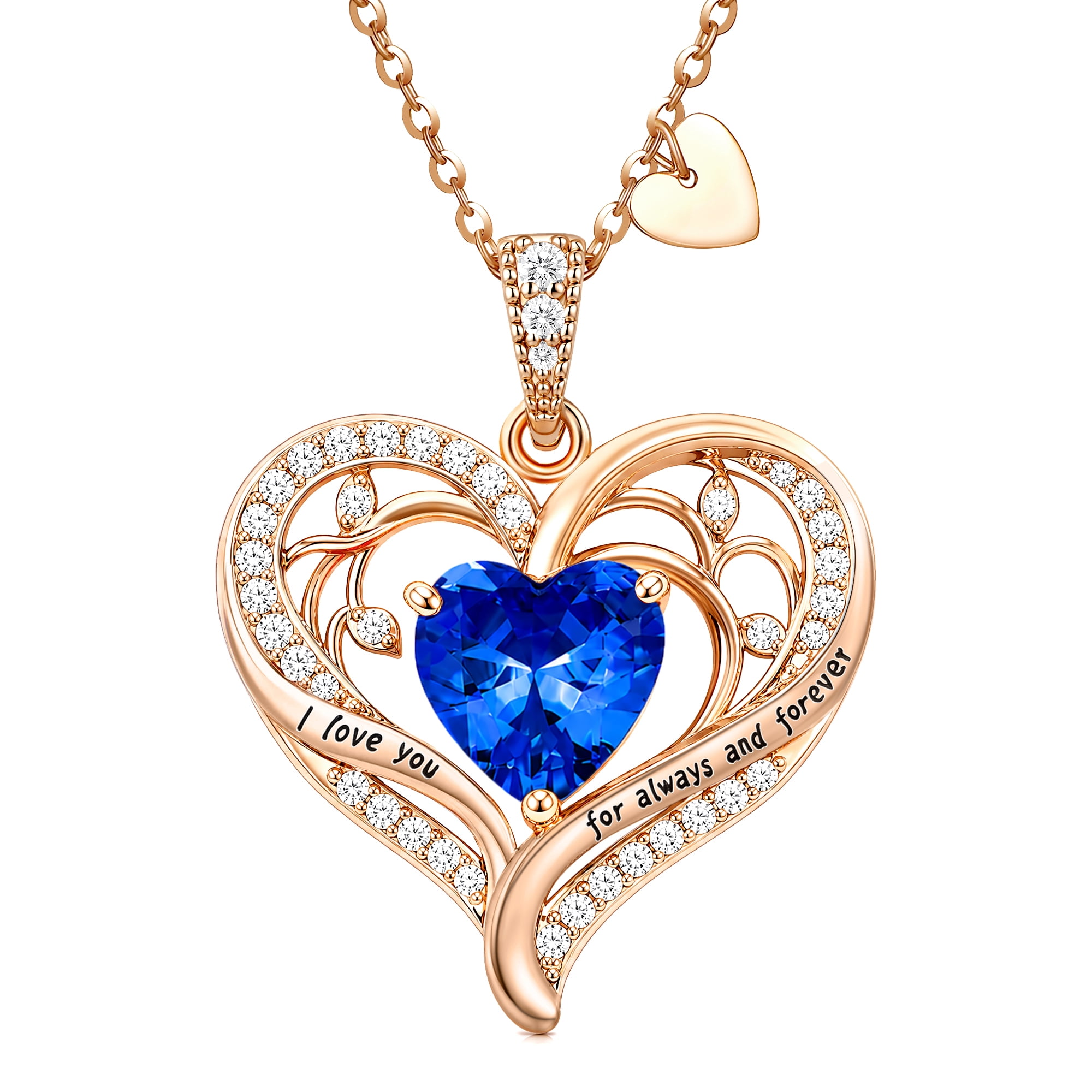 HESHPAWS Love Pendant Necklace, Double Heart Design, Birthstone ...
