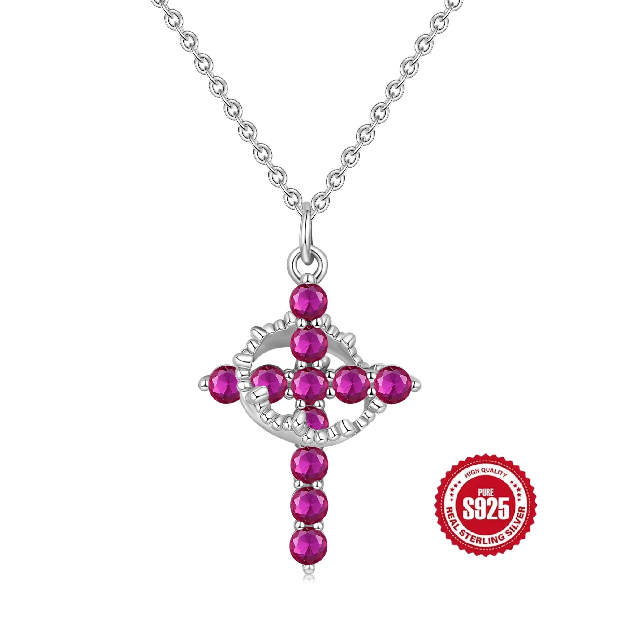 HESHPAWS S925 sterling silver cross rotating crown necklace, Birthstone ...