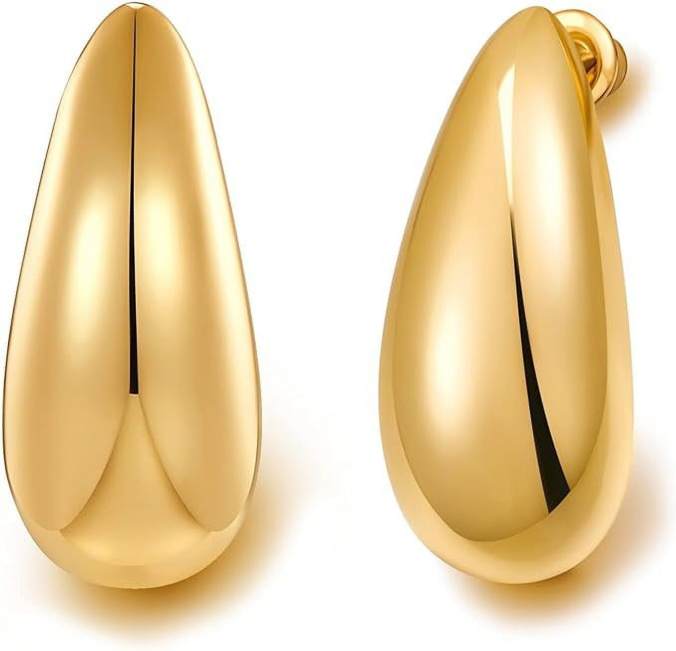 HESSAWELL Gold Chunky WaterDrop Earrings Polished Long Thick C Shaped ...