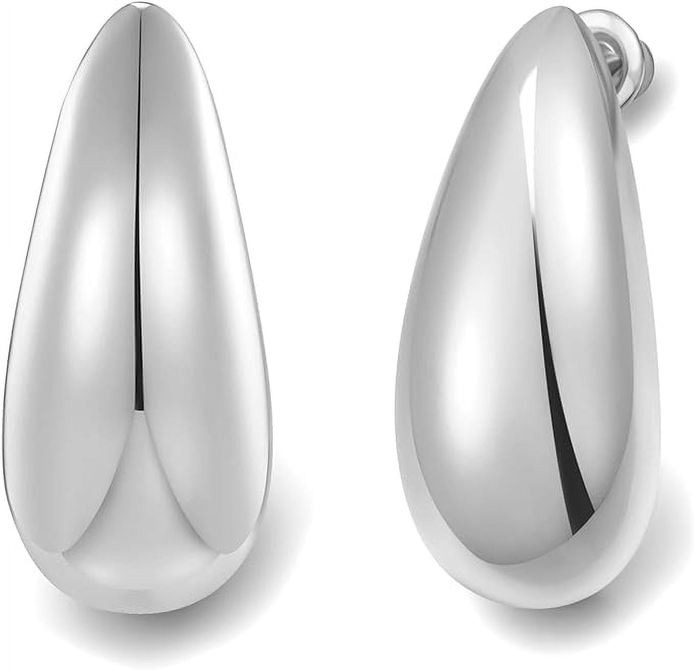 HESSAWELL Silver Long Waterdrop Stud Earrings for Women Chunky Huggies ...