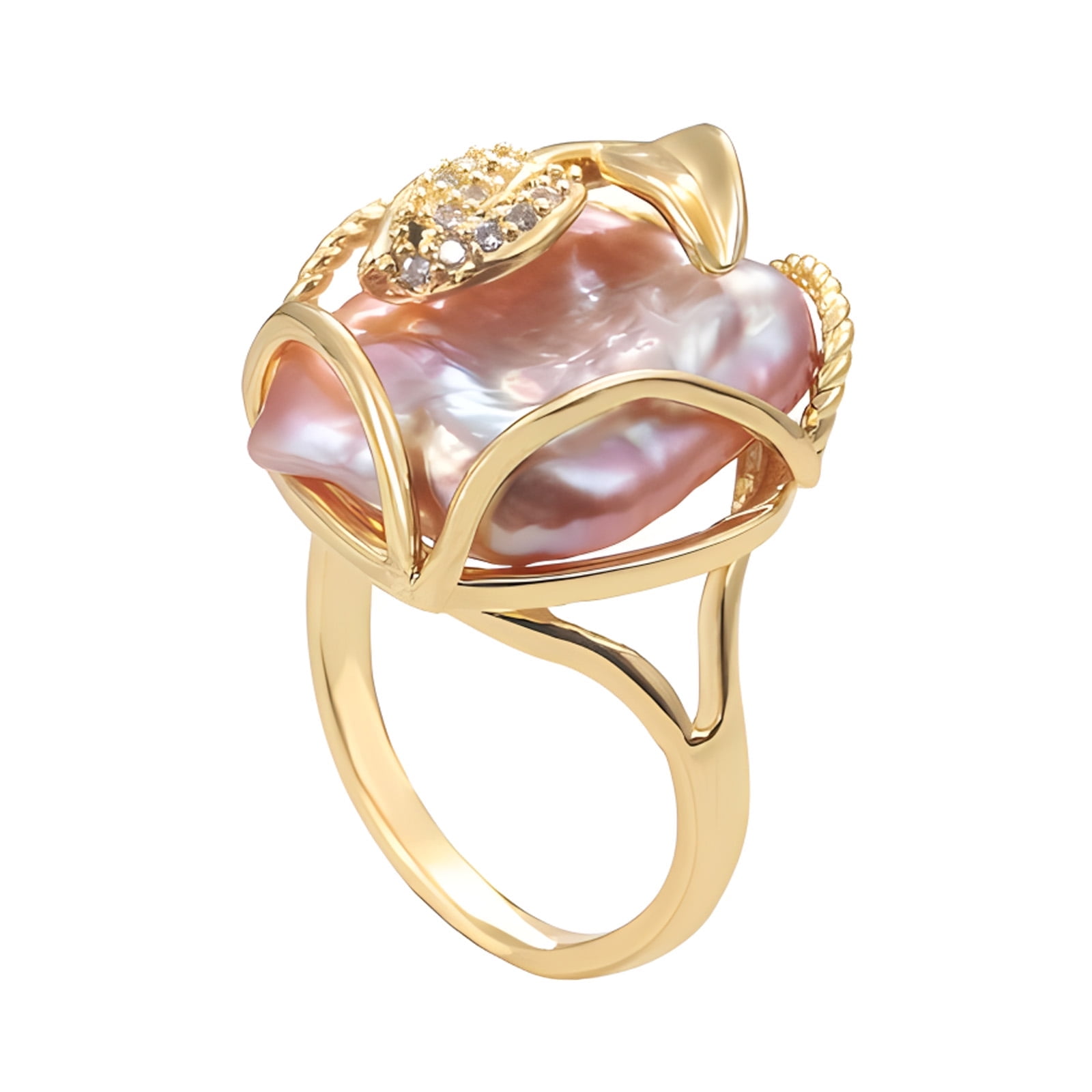 HETICA Irregular Leaf Shape Rhinestone Ring, Gold Vintage Stacking Ring ...