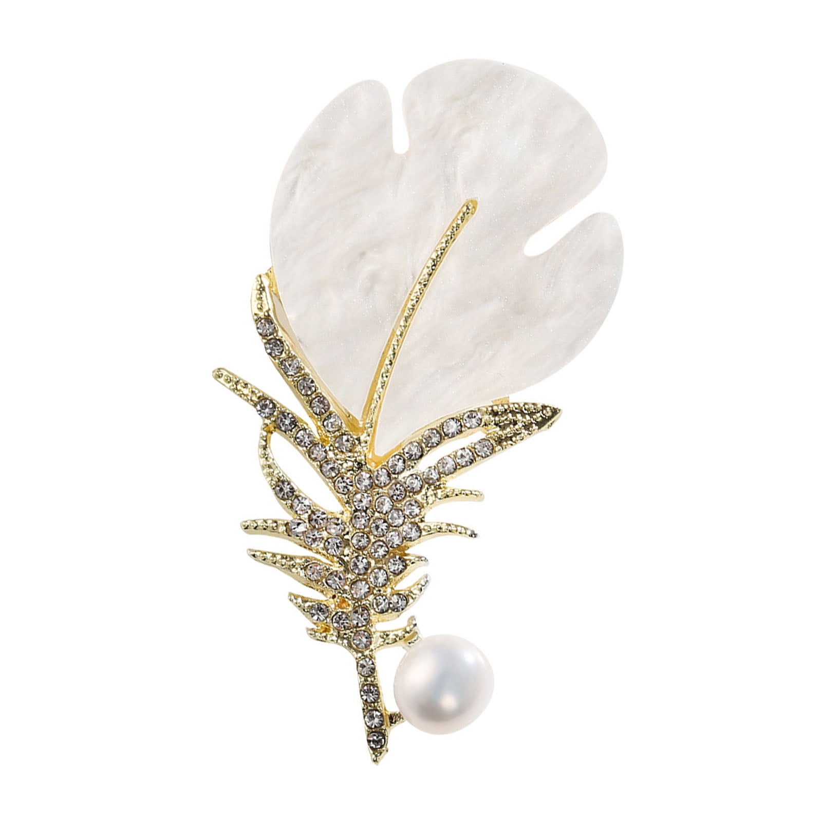 HETICA Mother of Pearl Feather Brooch for Women, Gold Feather Brooch ...