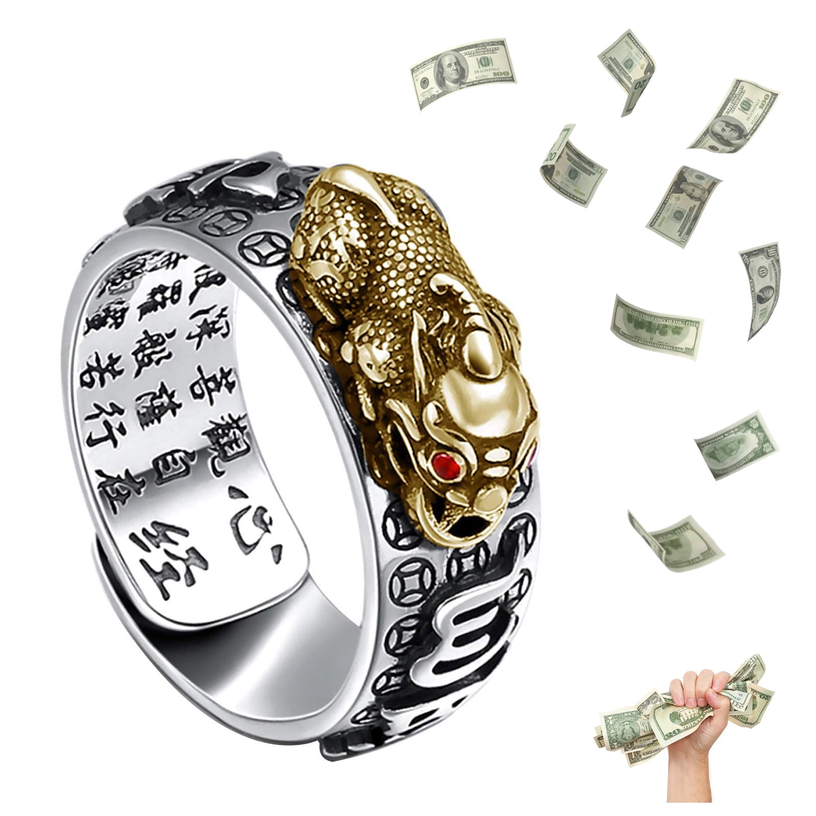 HETICA Pixiu Feng Shui Ring for Men Women, Adjustable Wealth and ...