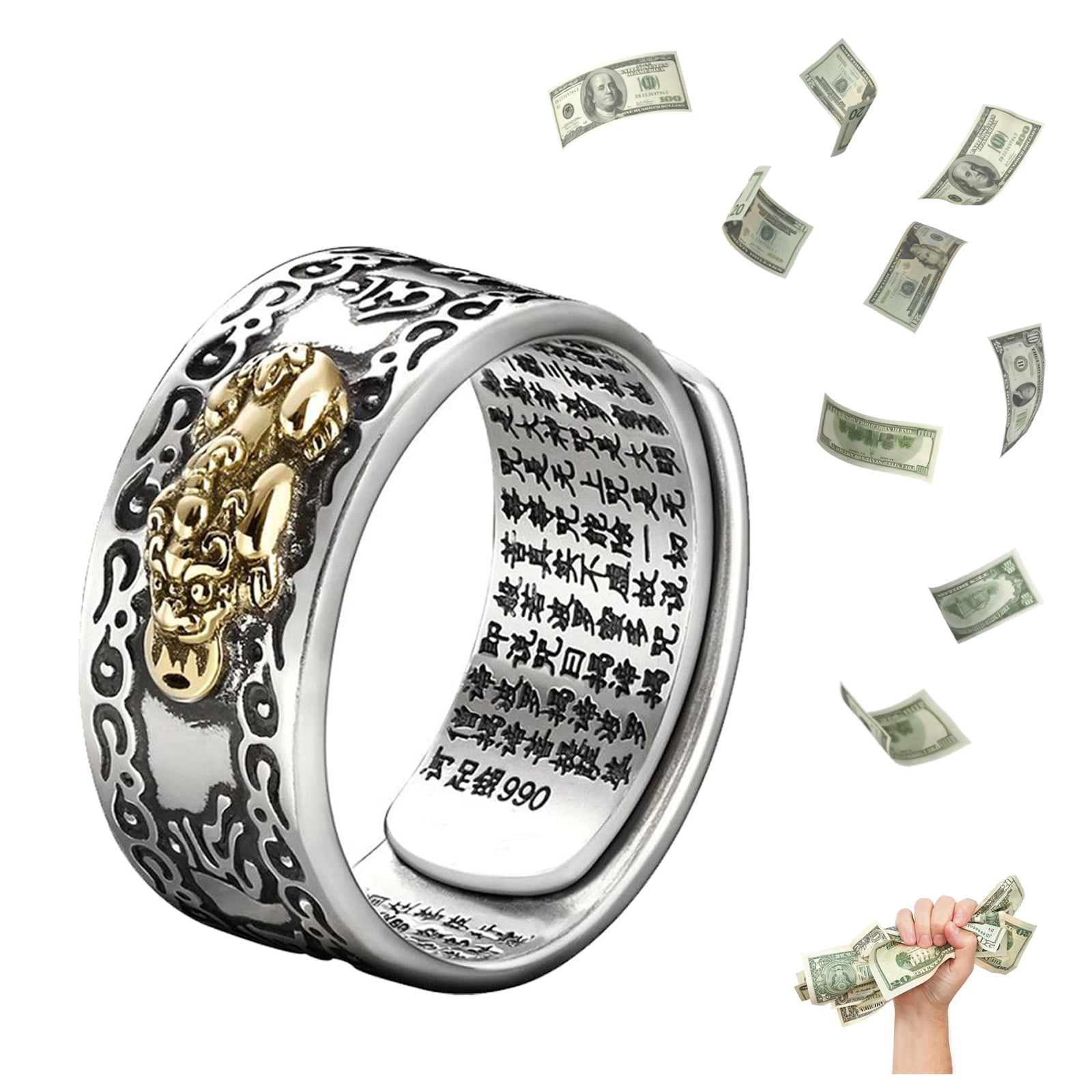 HETICA Pixiu Feng Shui Ring for Men Women, Adjustable Wealth and ...