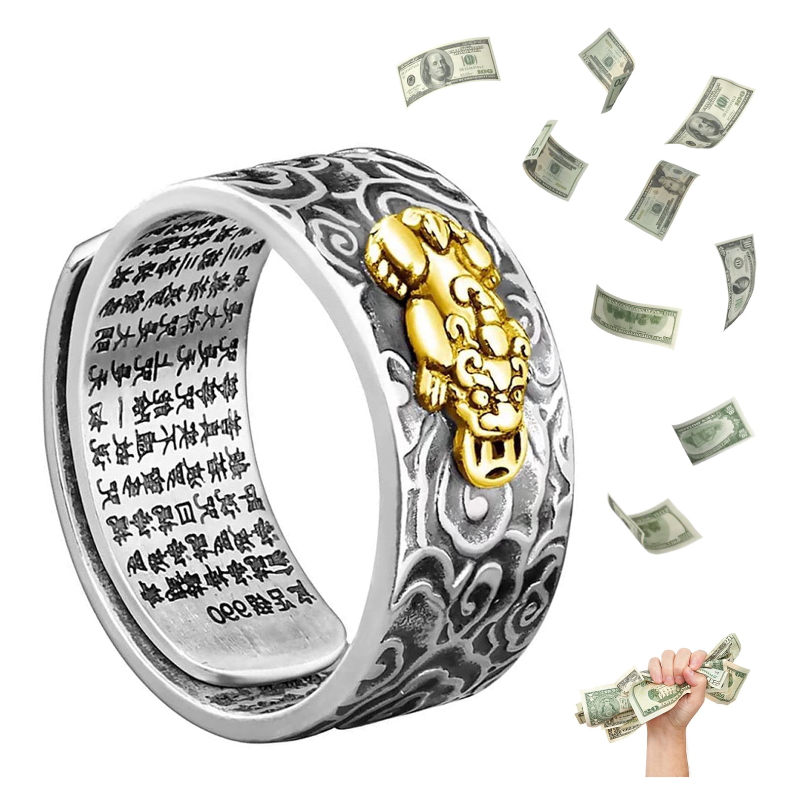 HETICA Pixiu Feng Shui Ring for Men Women, Adjustable Wealth and ...