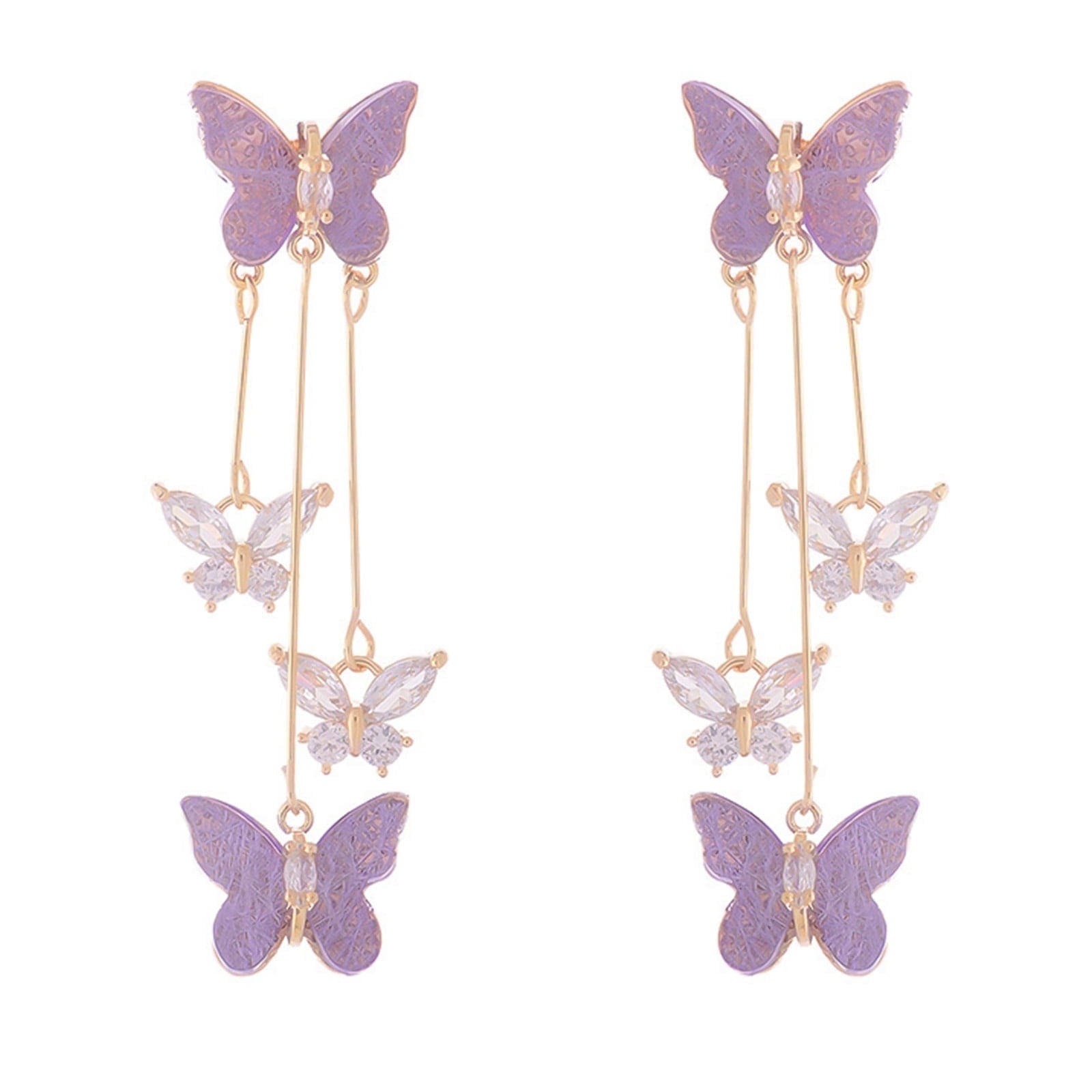 HETICA Purple Butterfly Tassel Style Zircon Earrings for Women ...