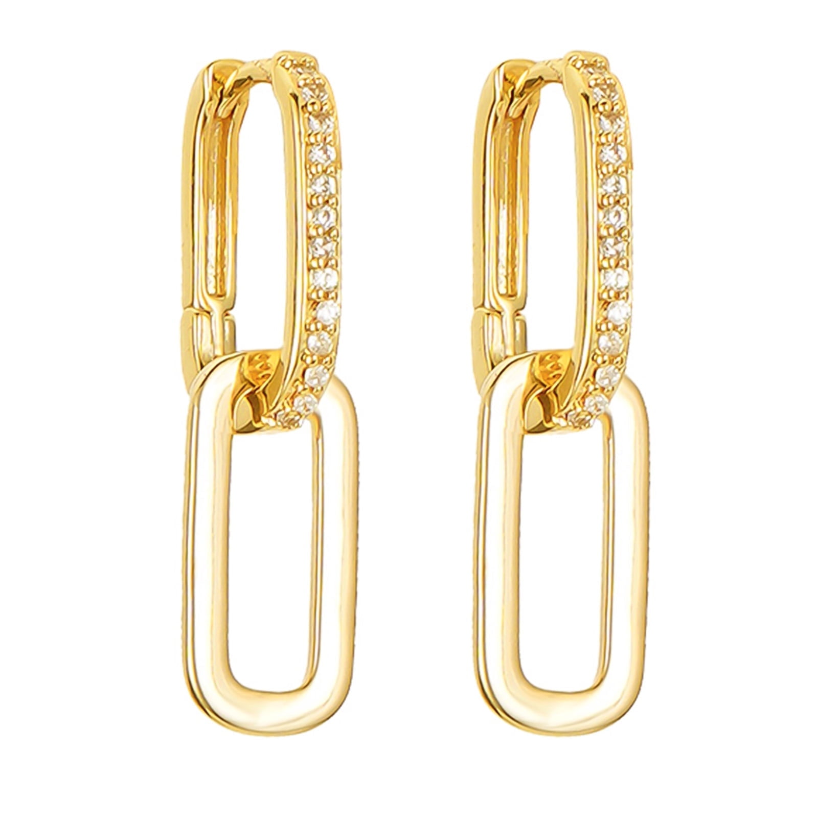 HETICA Rectangle Dangle Drop Earrings, Cubic Zirconia Dangle Oval Interlocking Design Studs ...