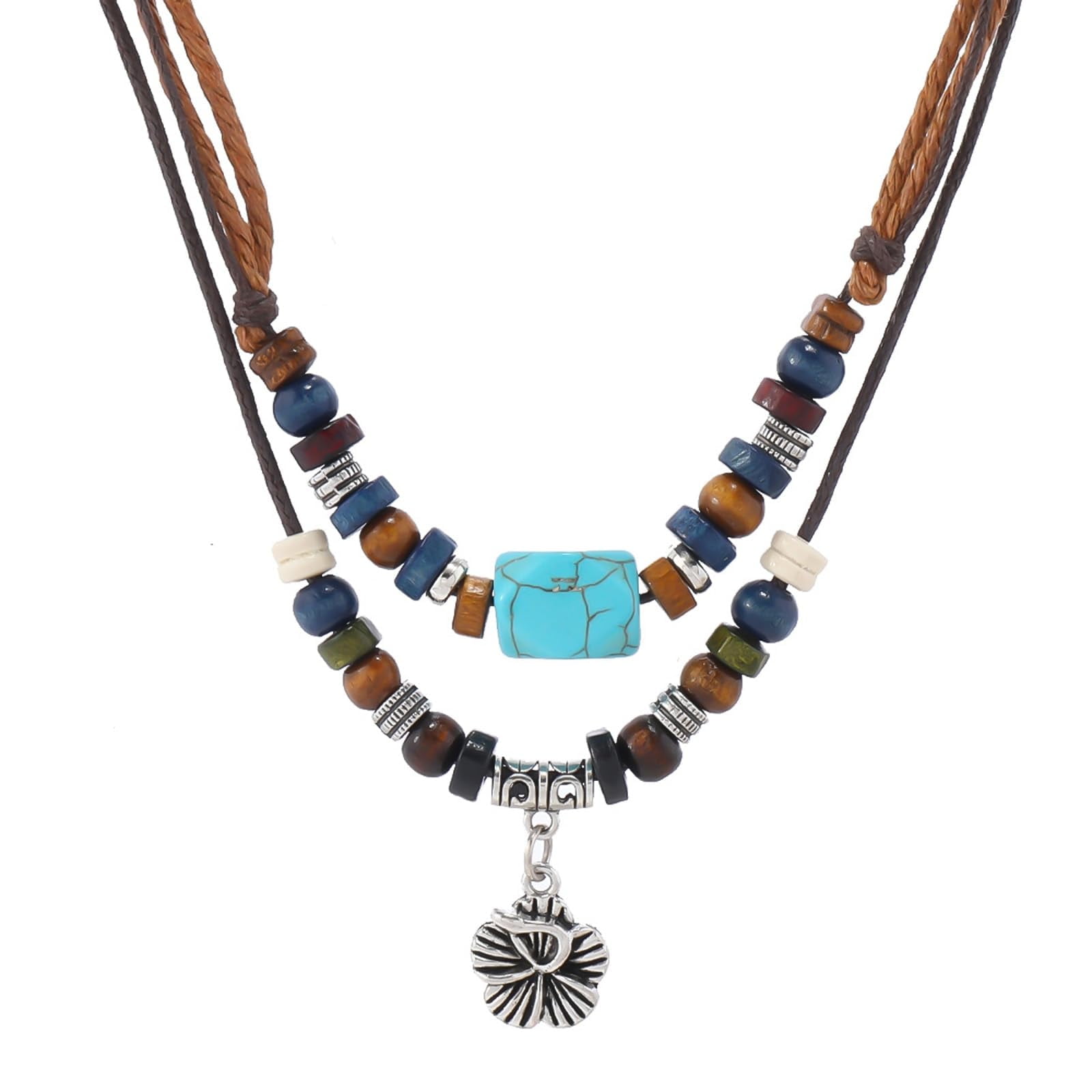 HETICA Tribal Layered Flower Necklace Vintage Boho Turquoise Beaded ...
