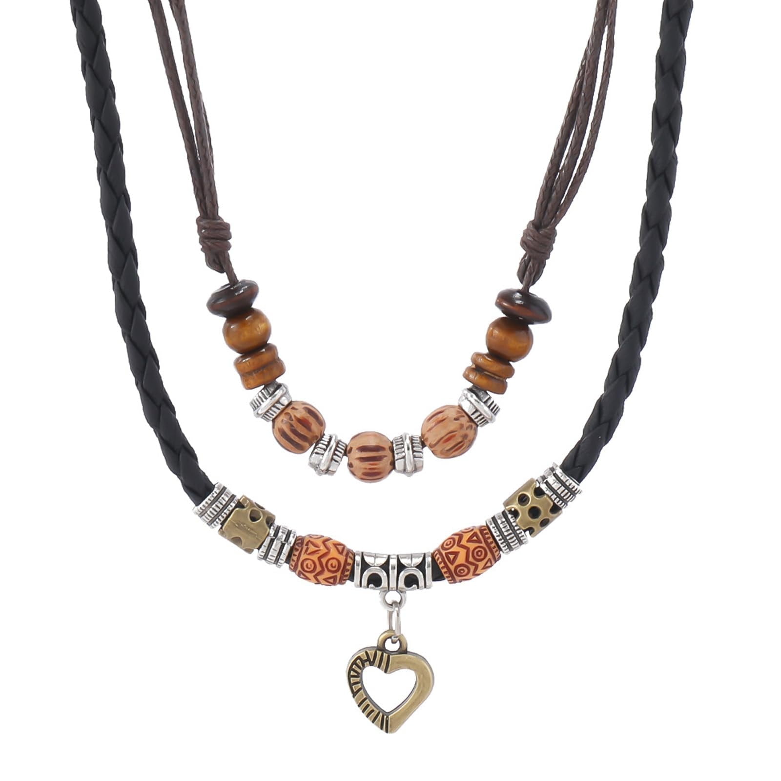 HETICA Bohemian Heart Necklace with Turquoise & Wood Beads, Adjustable ...