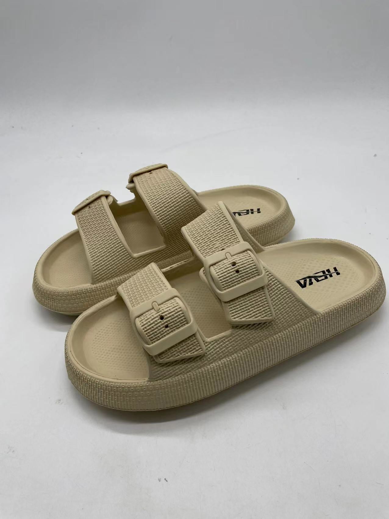 HEVA Women's Comfort Slides Double Buckle Adjustable EVA Flat Sandals ...