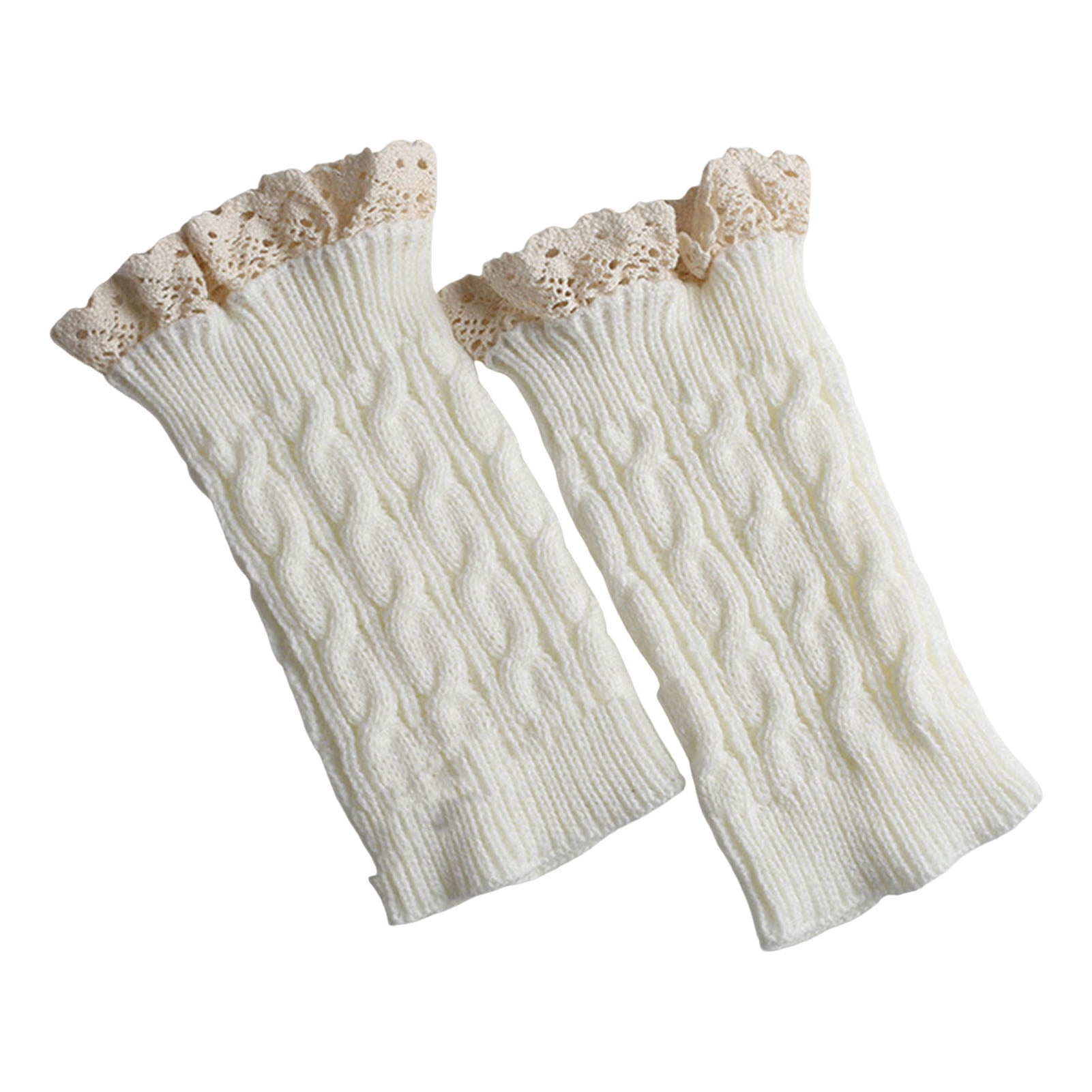 HEVIRGO 1 Pair Calf Covers for Boots Lace Trim Knitted Thick Keep Warm ...