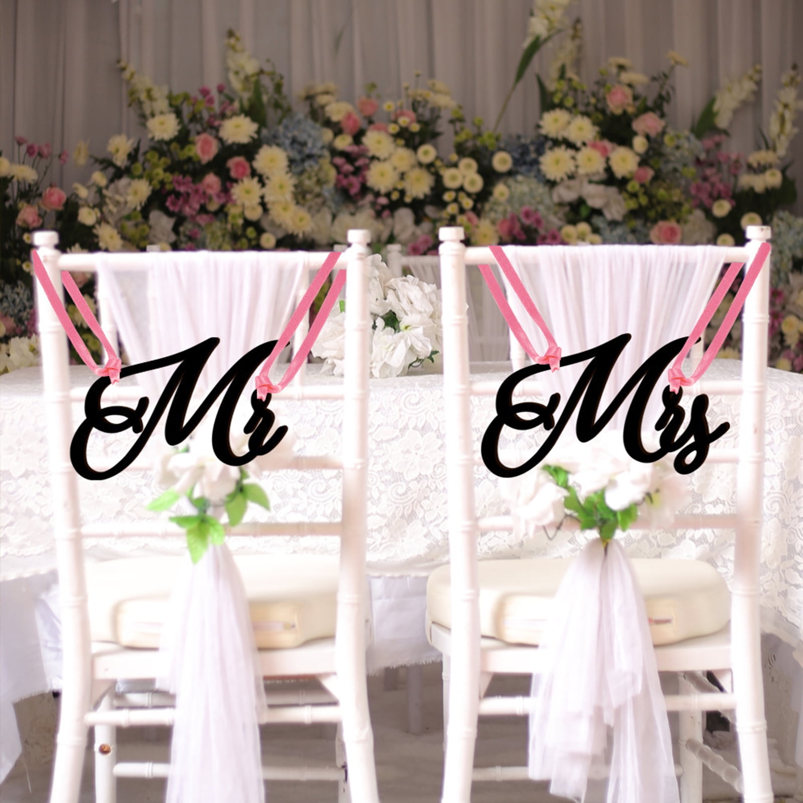 HEVIRGO 1 Set Wedding Chair Signs Wooden Mr And Mrs Geometric Style ...