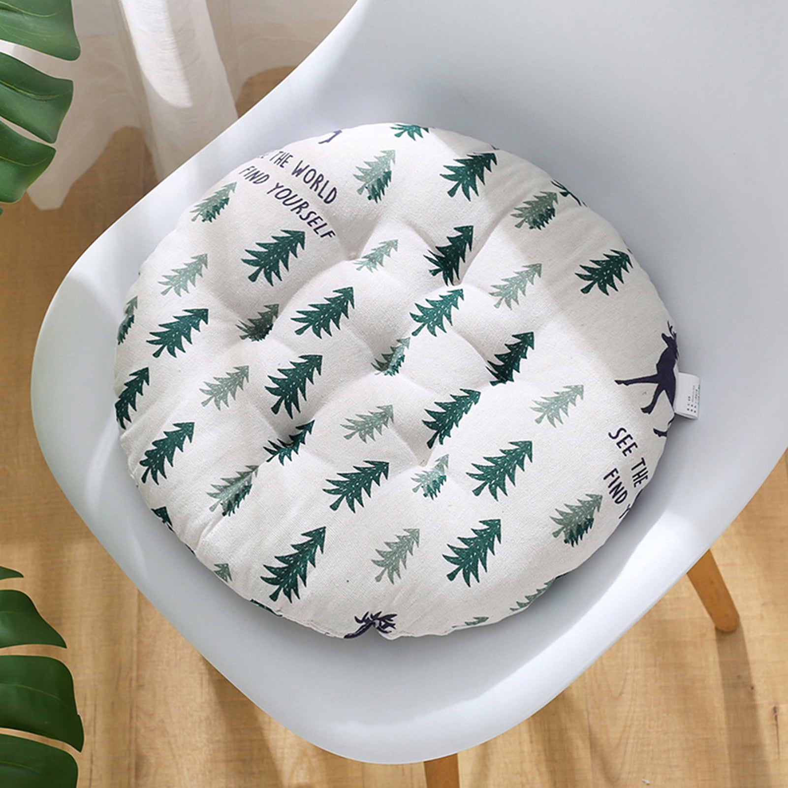 HEVIRGO 12/16/18Inch Round Chair Cushion Washable Soft Polyester Plaid ...