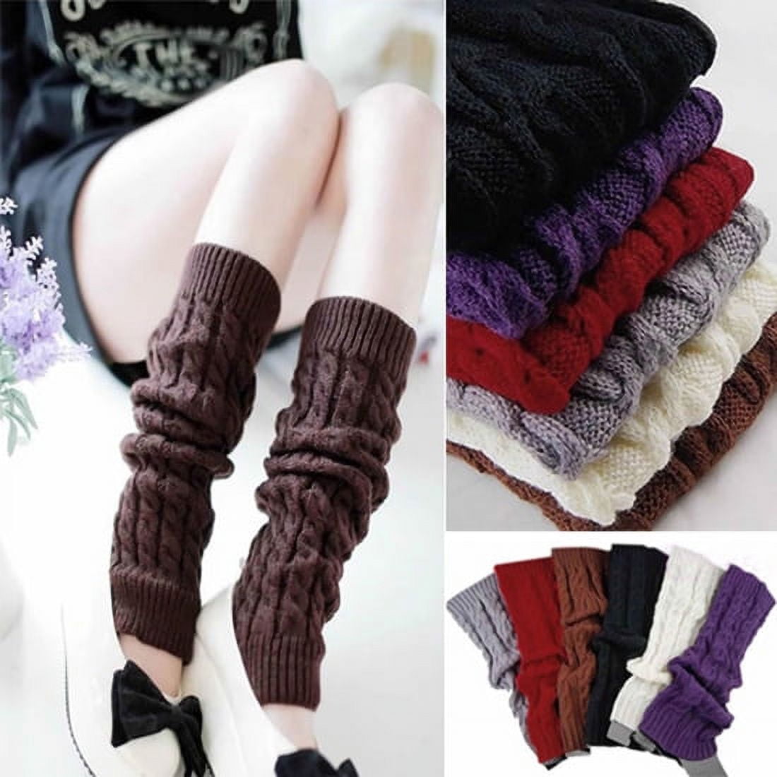 HEVIRGO 2 Pairs Women's Crochet Cable Knit Braided Winter Leg Warmers ...