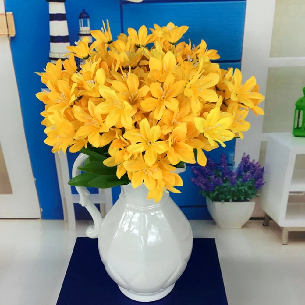 HEVIRGO 4 Bouquets Lovely Artificial Mini Lily Flower Bouquet Home ...
