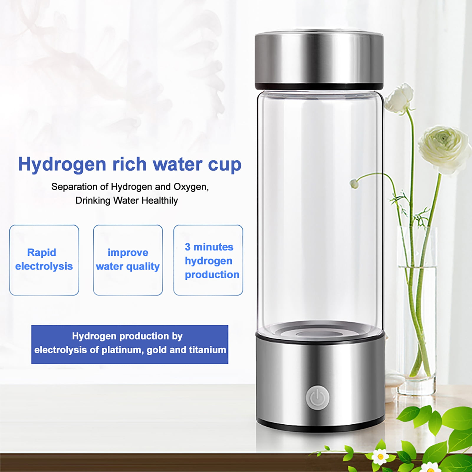 HEVIRGO 420ML Hydrogen Water Bottle, Portable Hydrogen Water Ionizer Machine Water Glass Health ...