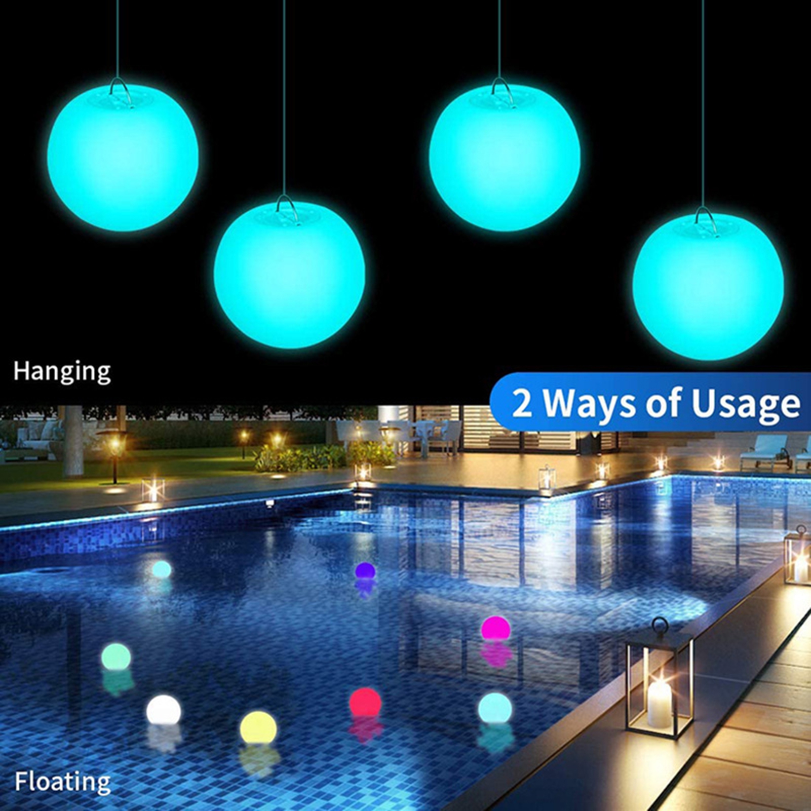 HEVIRGO 4Pcs Floating Pool Light with Remote 16 RGB Color Changing IP68 ...