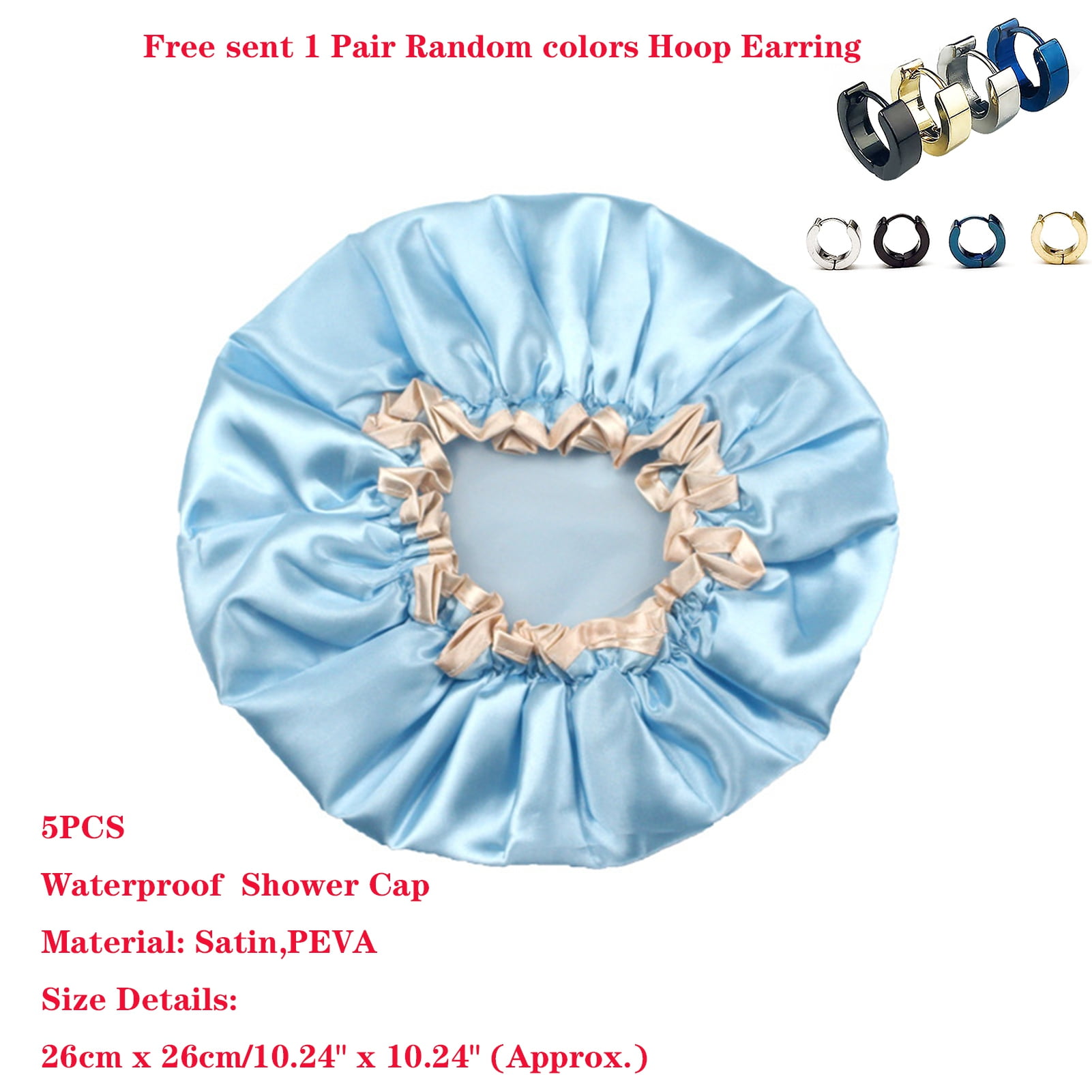 HEVIRGO 5PCS Shower Cap Waterproof Reusable Double Layers Elastic ...
