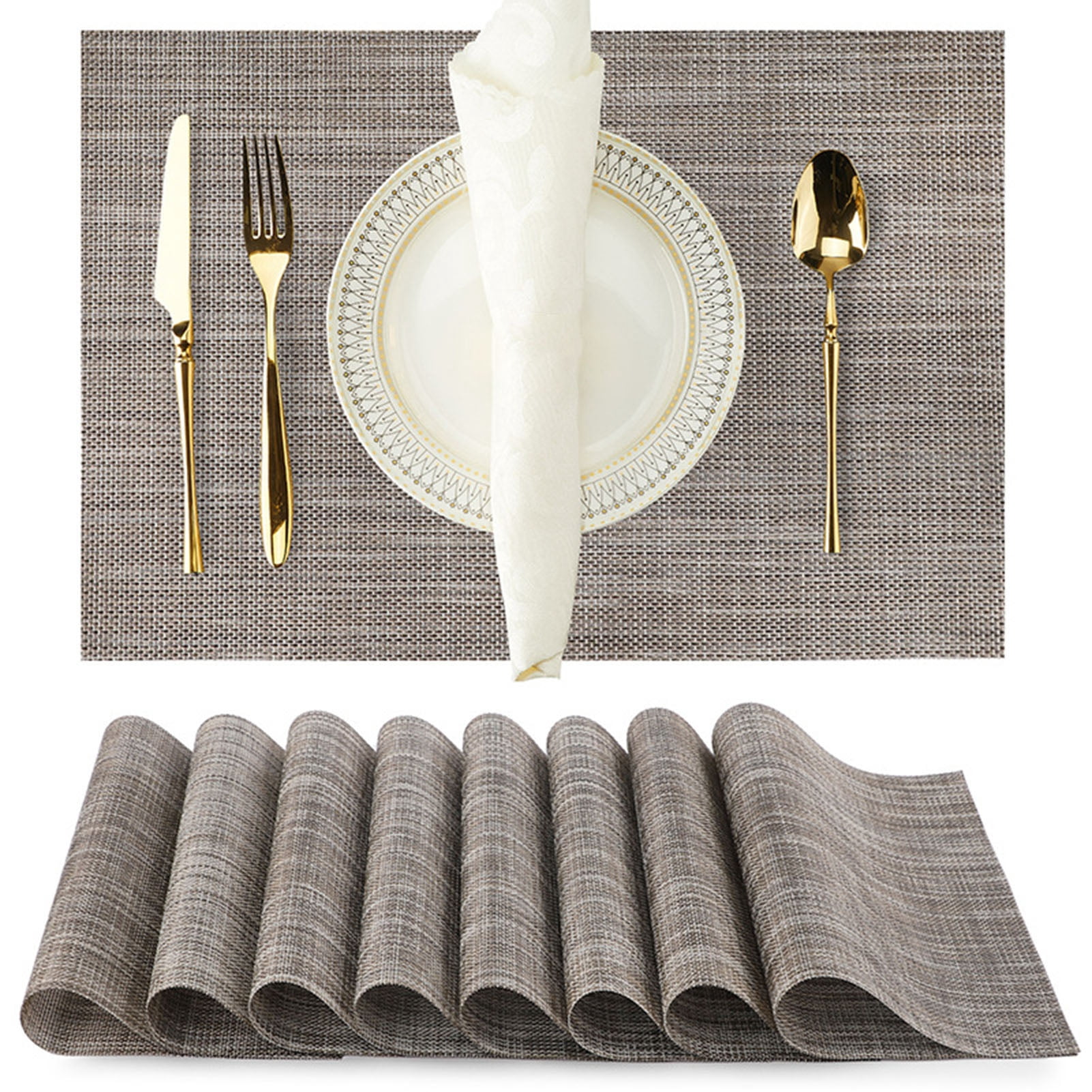 HEVIRGO 6Pcs Placemats Set PVC Woven Non Slip Table Mats Washable Heat ...