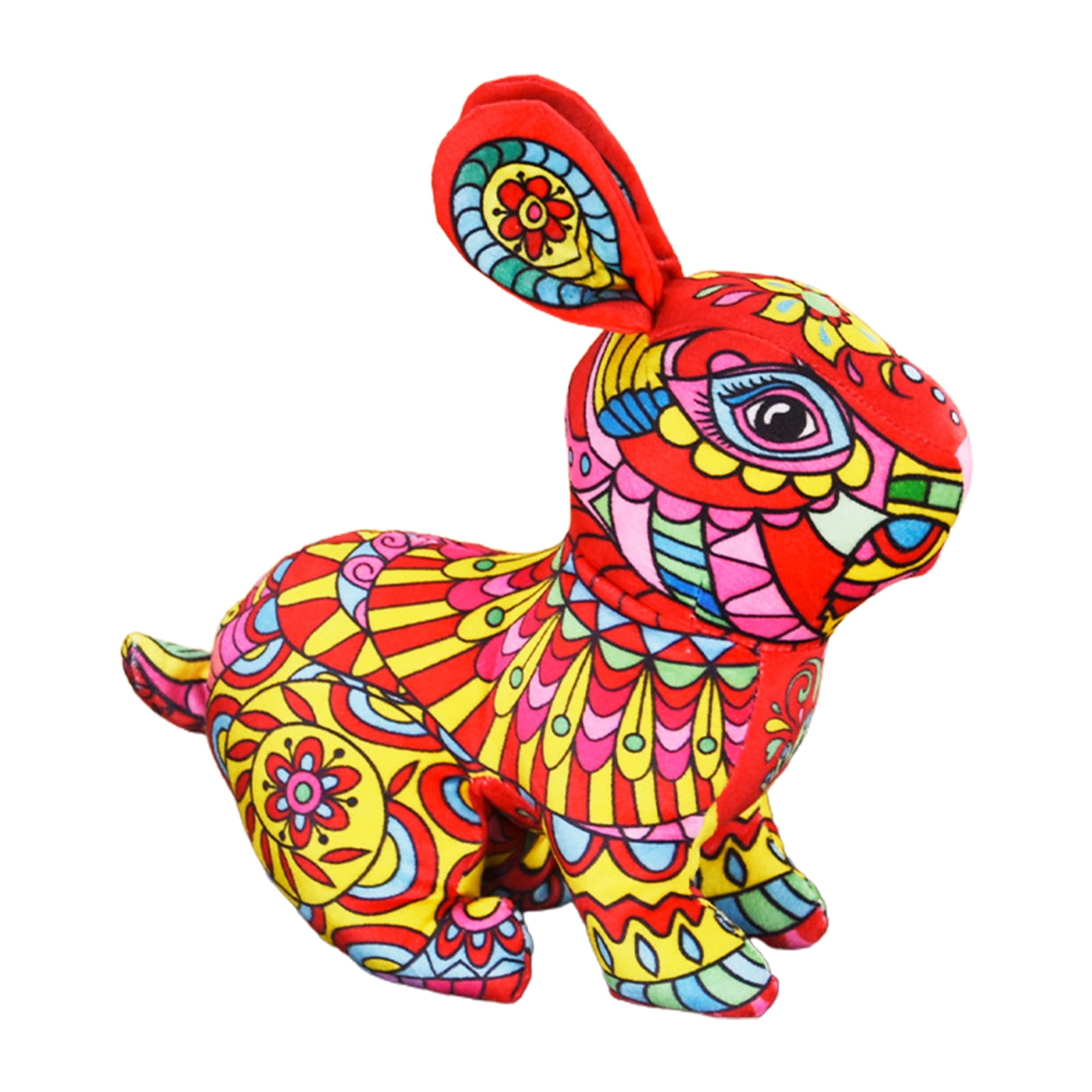 HEVIRGO Bunny Plush Doll Chinese Style Colorful Prints Cute Bunny Doll ...