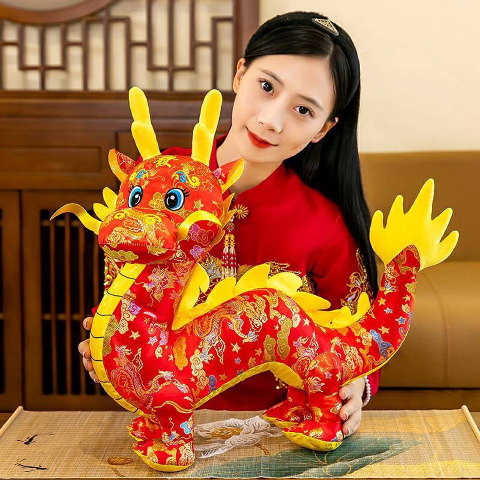 HEVIRGO Cartoon Printed Dragon Mascot Plushies Ornament Year of 2024 ...