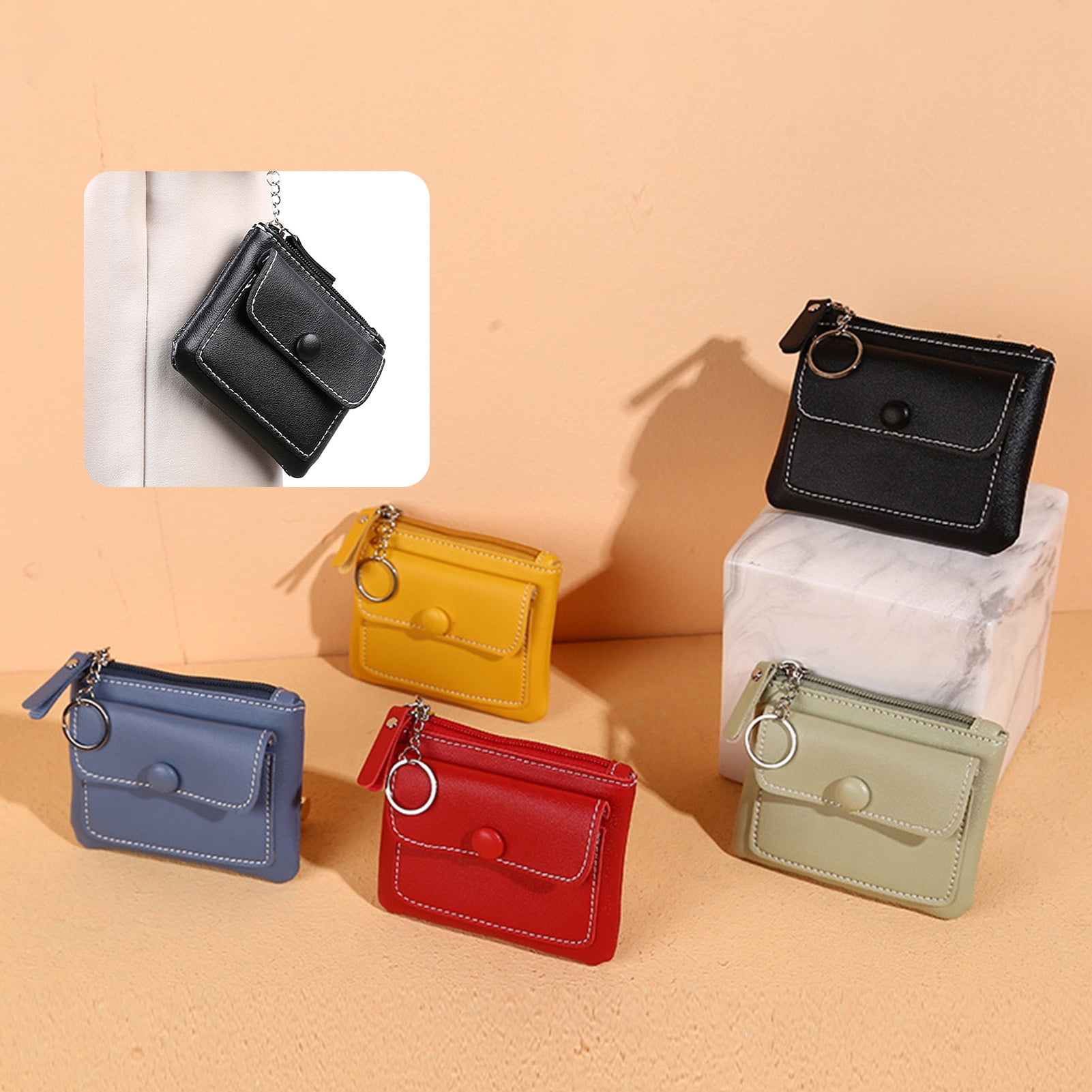 HEVIRGO Coin Purse Short Two Pockets Large Capacity Zipper Closure ...