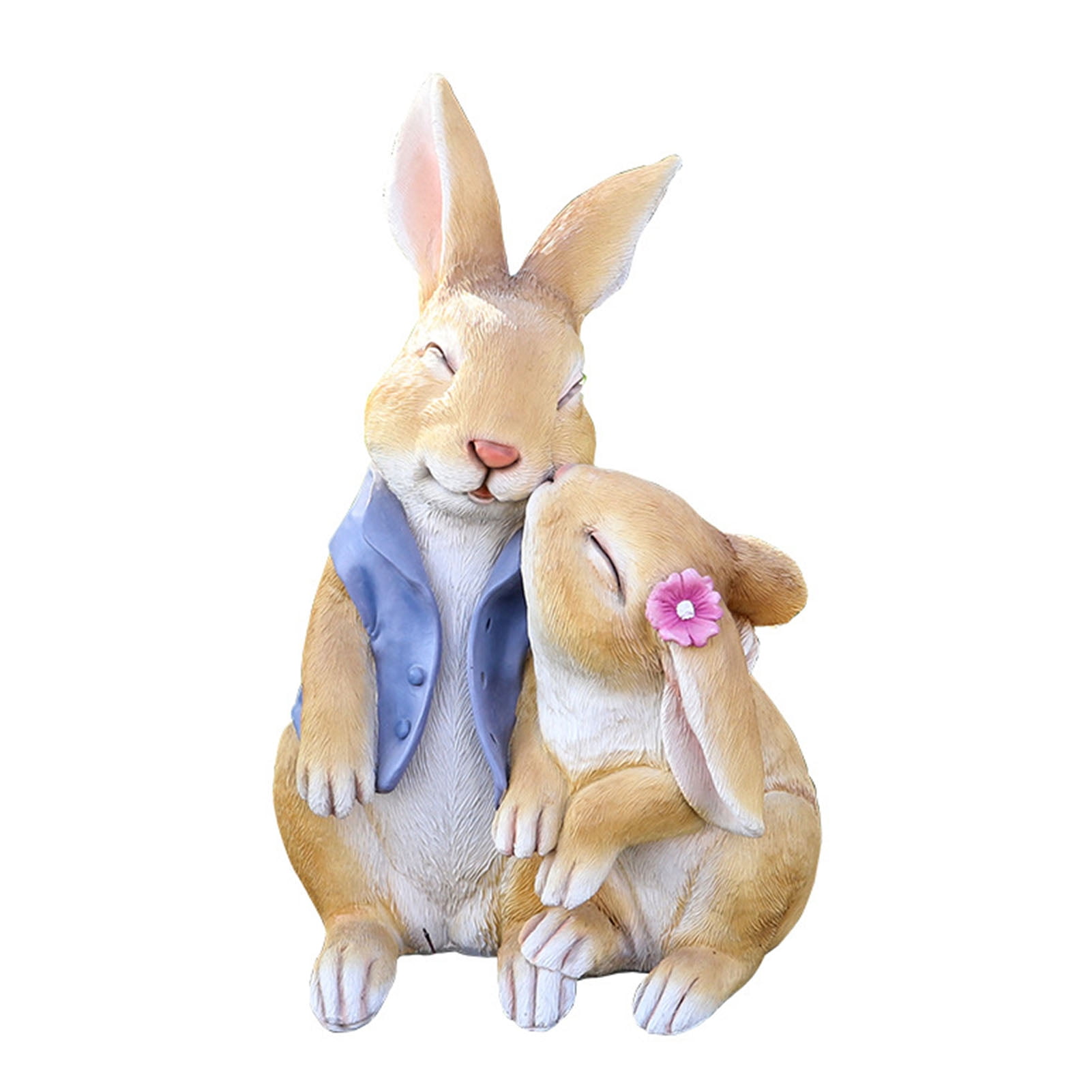 HEVIRGO Couple Rabbit Figurine Hugging Bunny Statue Resin Animal ...