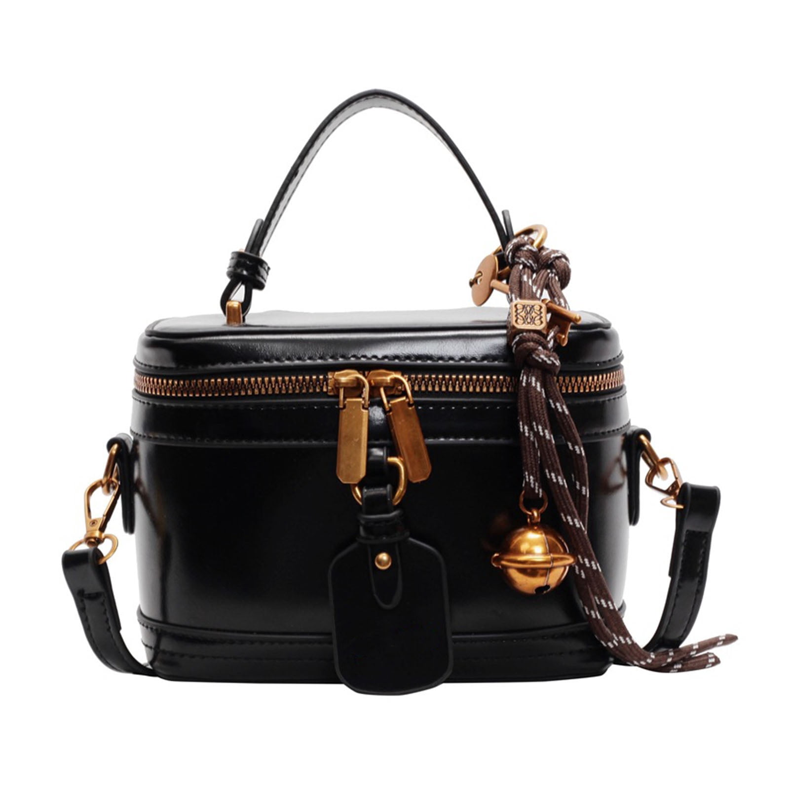 HEVIRGO Crossbody Bag Bucket Shape Faux Leather Bell Rope Decor Handbag ...