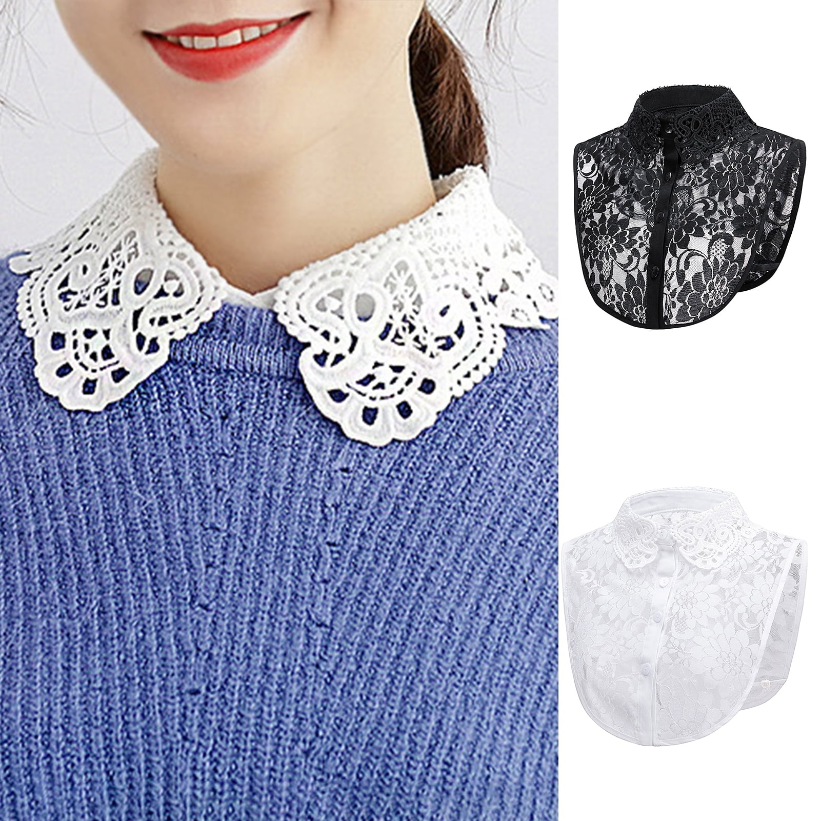 HEVIRGO Fake Collar Solid Color Lace Hollow Out Flower Embroidery ...