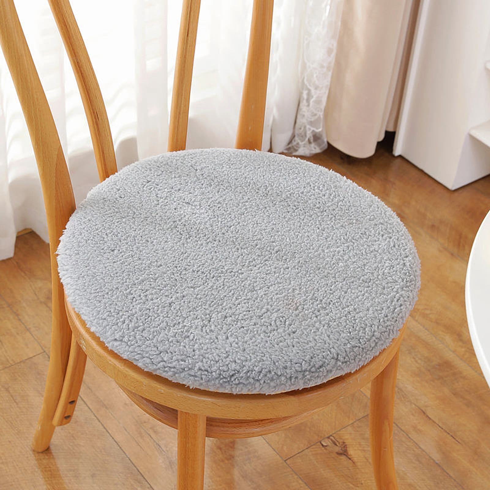 HEVIRGO Fleece Round Chair Cushion Plush Faux Lambswool Seat Pad with ...