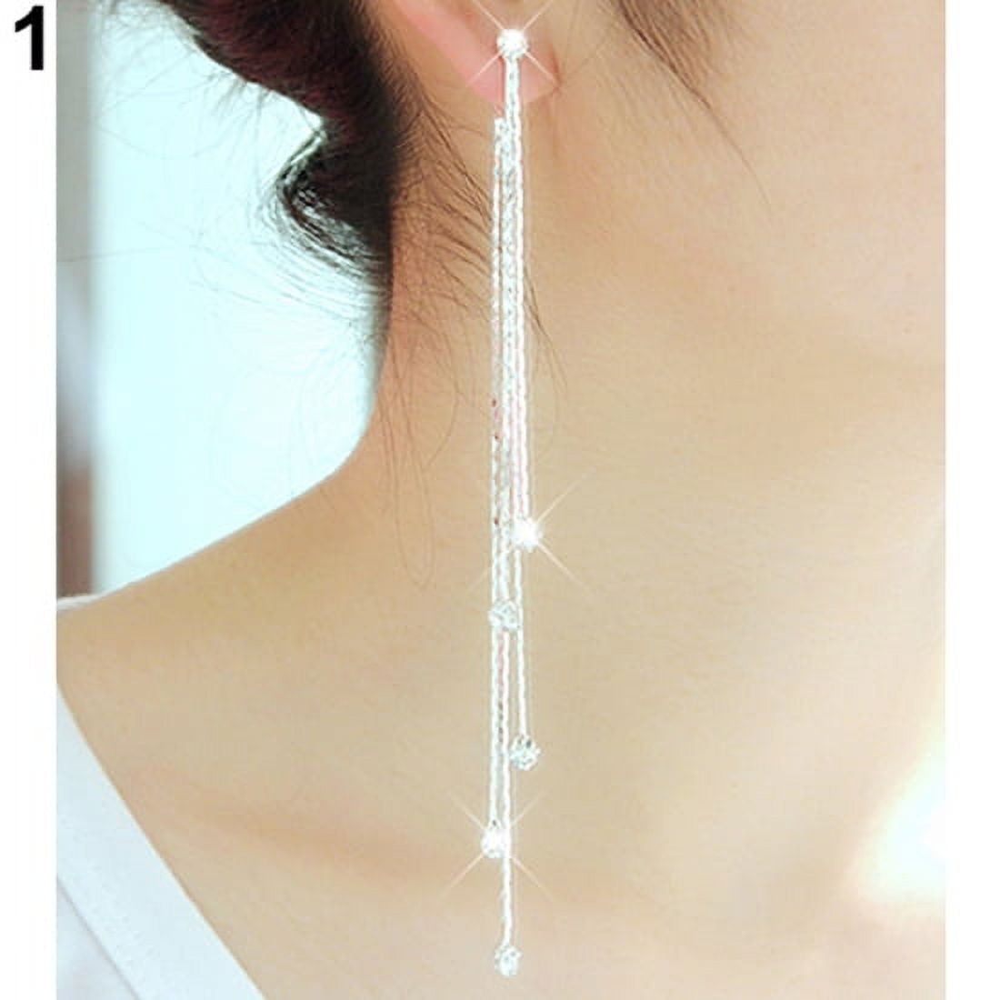 HEVIRGO Rhinestone Super Long Tassels Drop Dangle Cocktail Party Linear ...