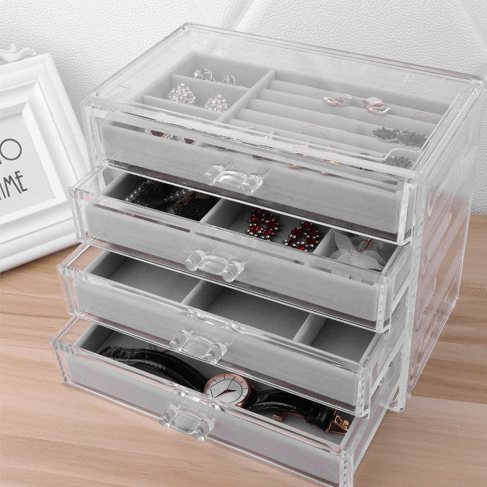HEVIRGO Jewelry Box Multi-Grids Classification Storage Flannel Necklace ...