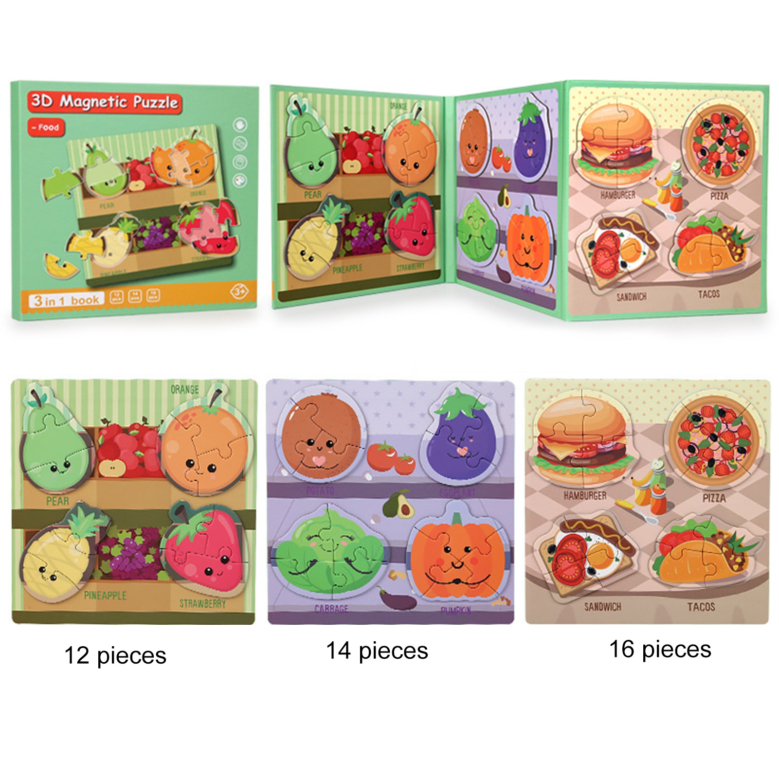 HEVIRGO Kids 3D Magnetic Puzzle Book, Brain Game Improve Intelligence ...