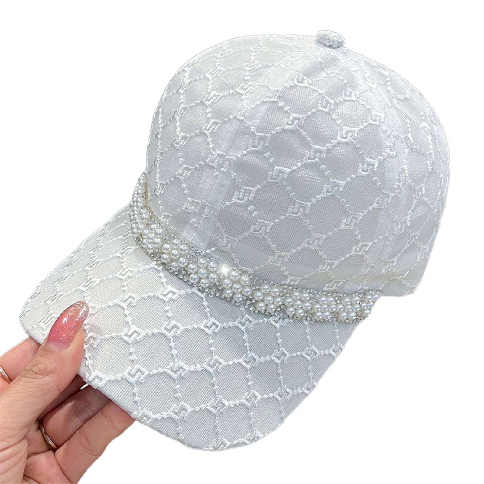 HEVIRGO Mesh Sun Hat Adjustable Design Rhinestone Faux Pearl Baseball ...