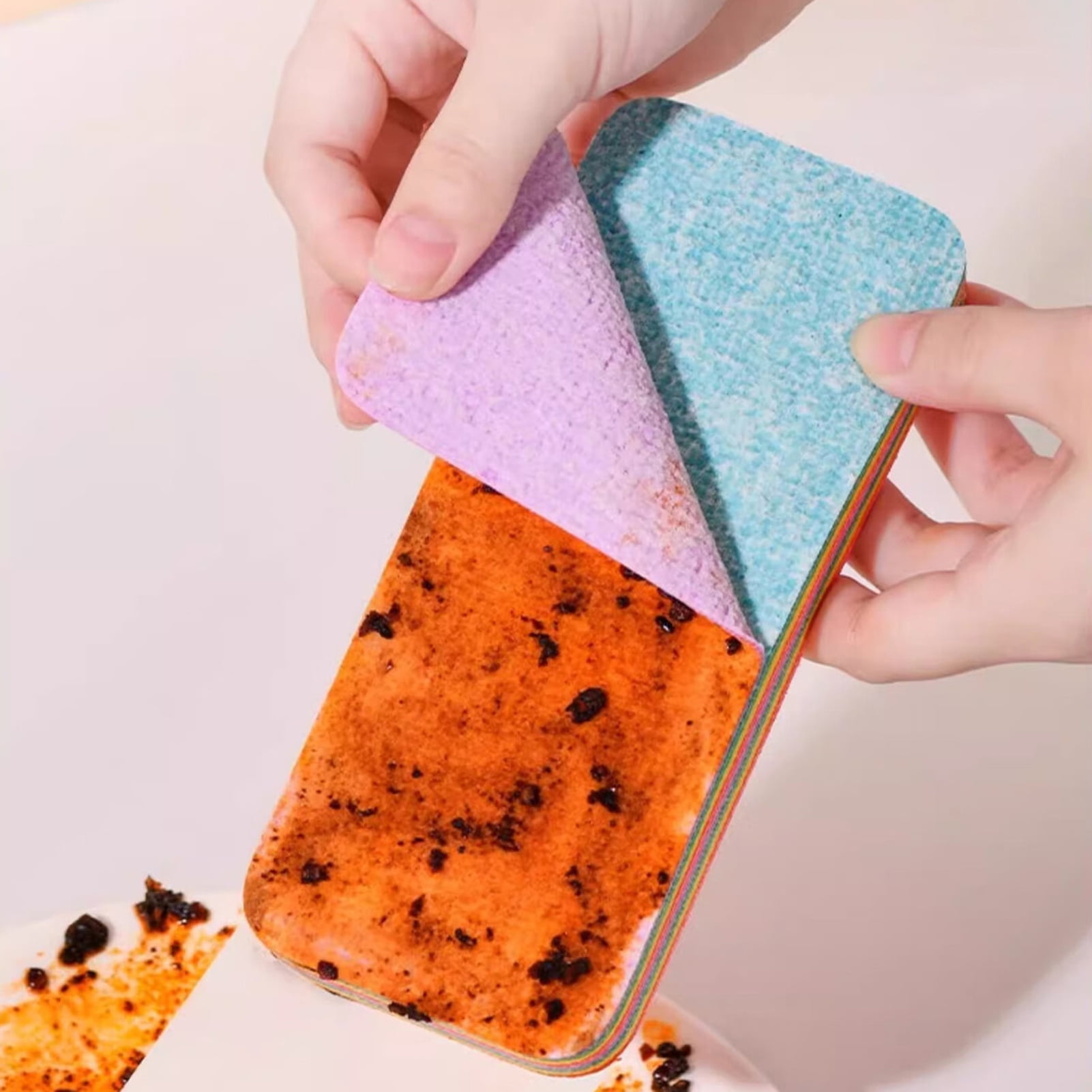 HEVIRGO Microfiber Sponge Rag 12-Layer Design Reusable Tearable ...